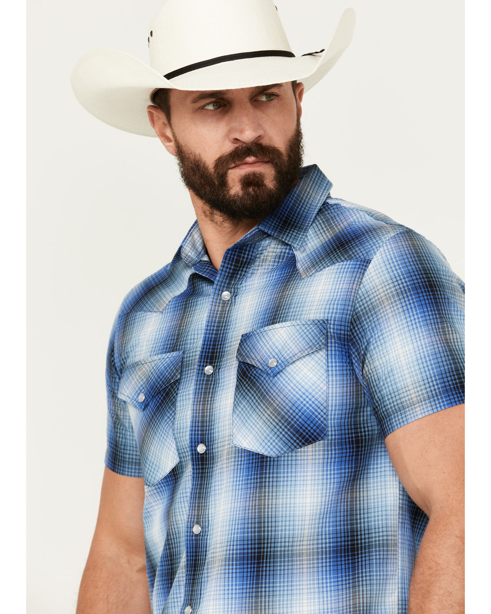 Pendleton Mens Frontier Plaid Print Short Sleeve Pearl Snap Western