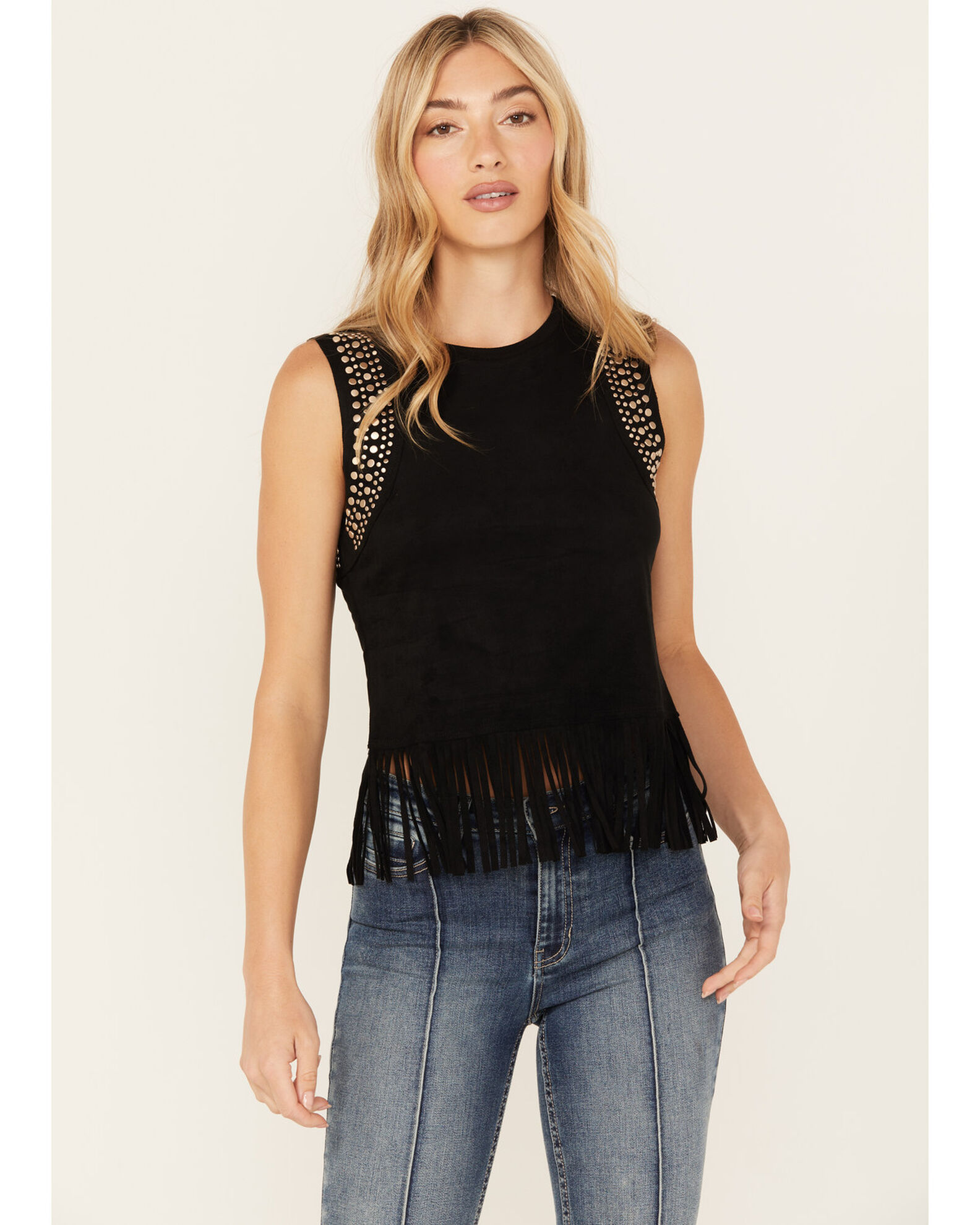 Idyllwind Women's Lillian Studded Fringe Tank Top, Black