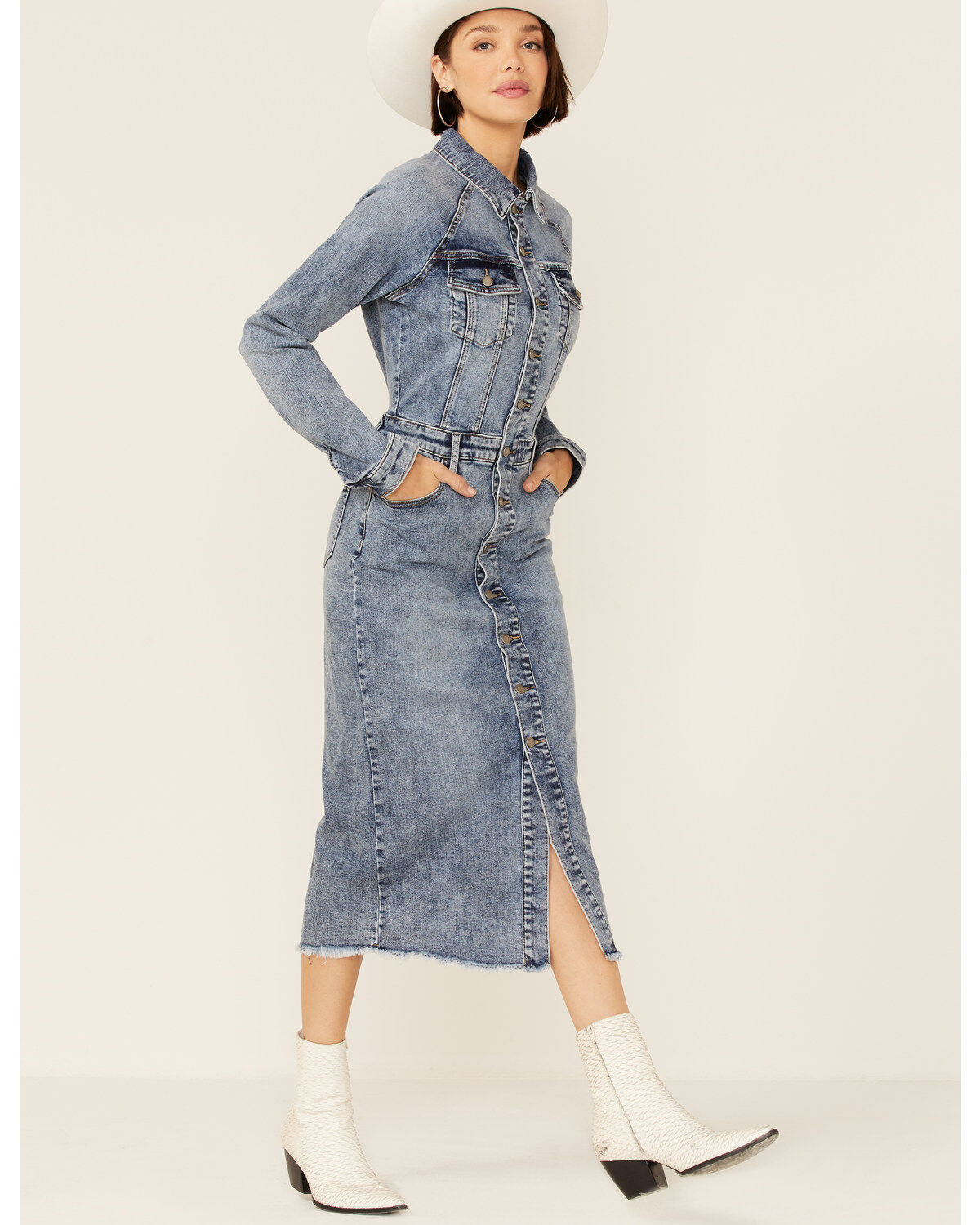 Billy T Women's Raglan Sleeve Denim Midi Dress, Blue, hi-res