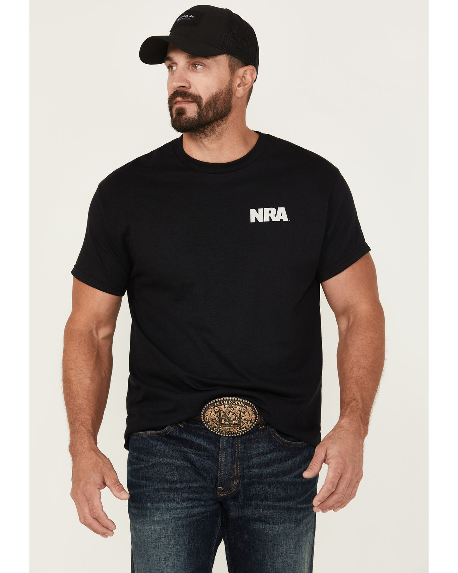 Buckwear Men's NRA Badge Short Sleeve Graphic T-Shirt, Black