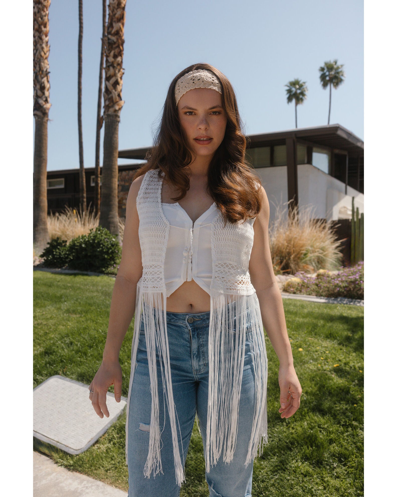 Idyllwind Women's Hawls Crochet Fringe Vest, Ivory