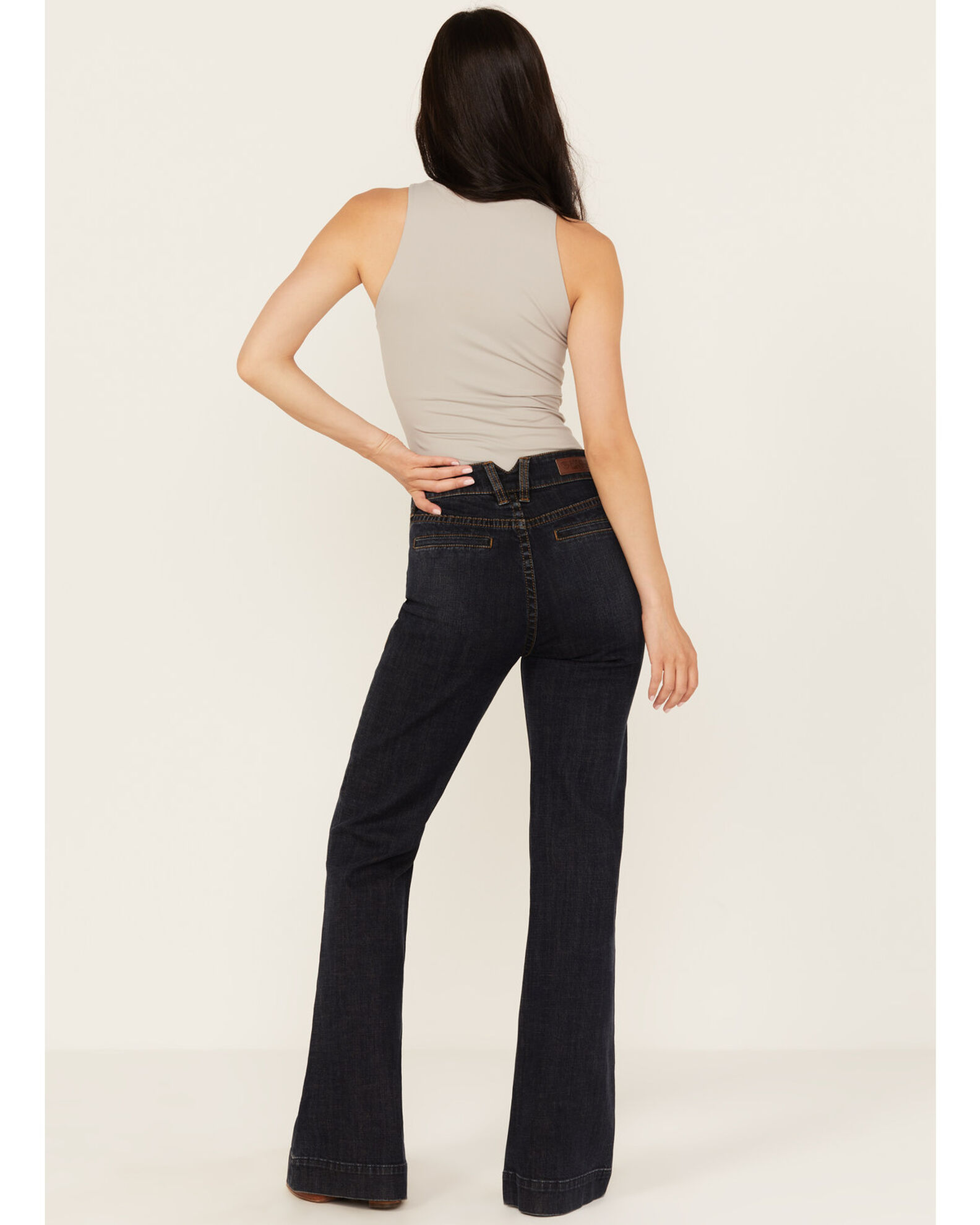 Rock And Roll Denim Womens Dark Wash High Rise Raw Denim Trouser Jeans