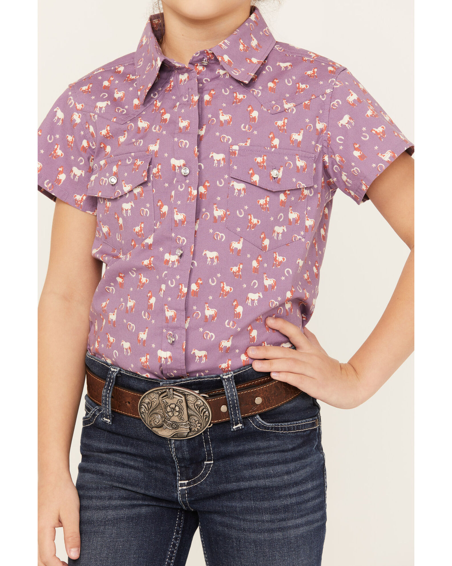 Shyanne Girls' Printed Short Sleeve Button-Down Western Stretch Shirt ...