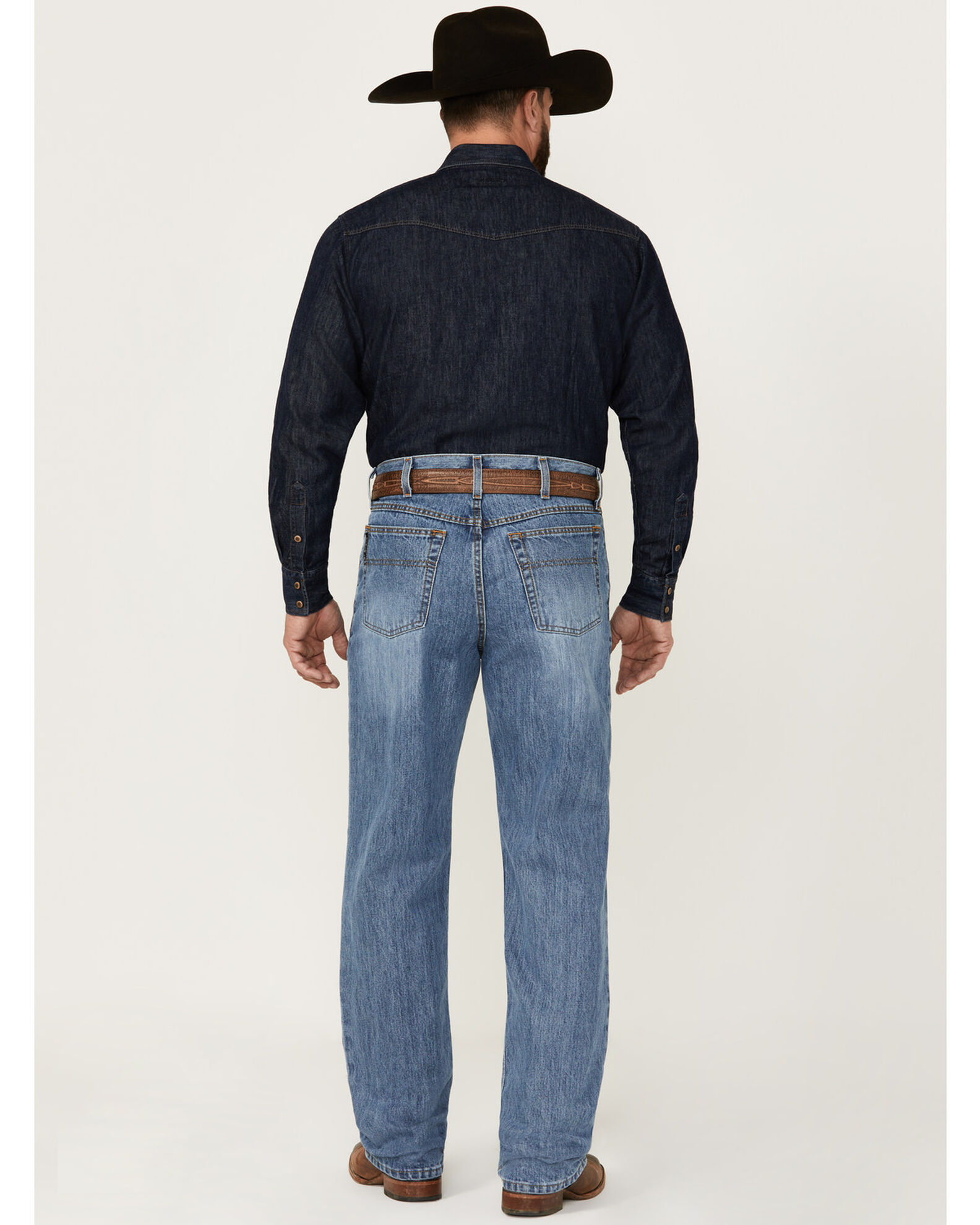 Cinch Men's Black Label Medium Wash Loose Tapered Rigid Denim Jeans, Blue