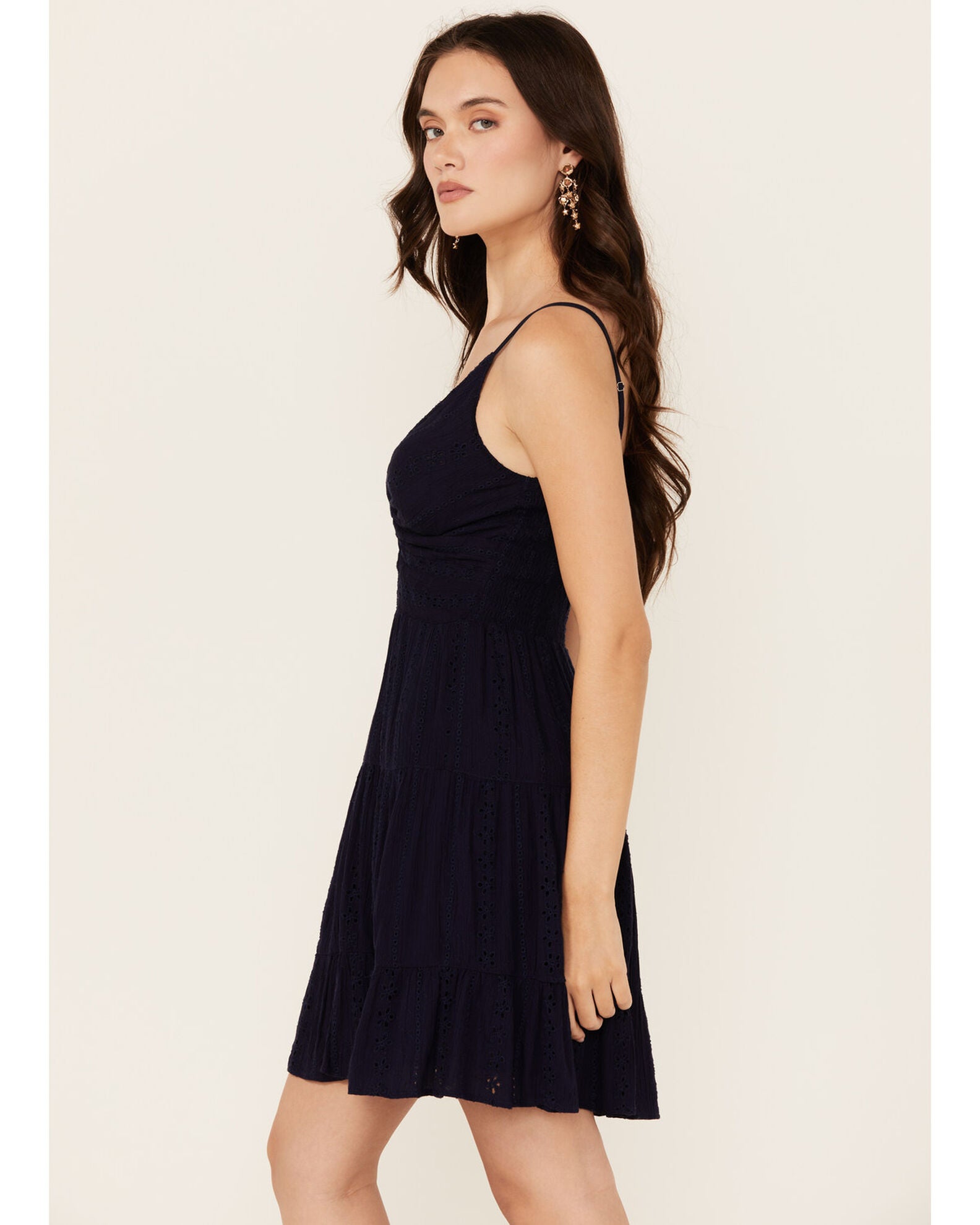 Angie Women's Eyelet Front Twist Dress, Navy