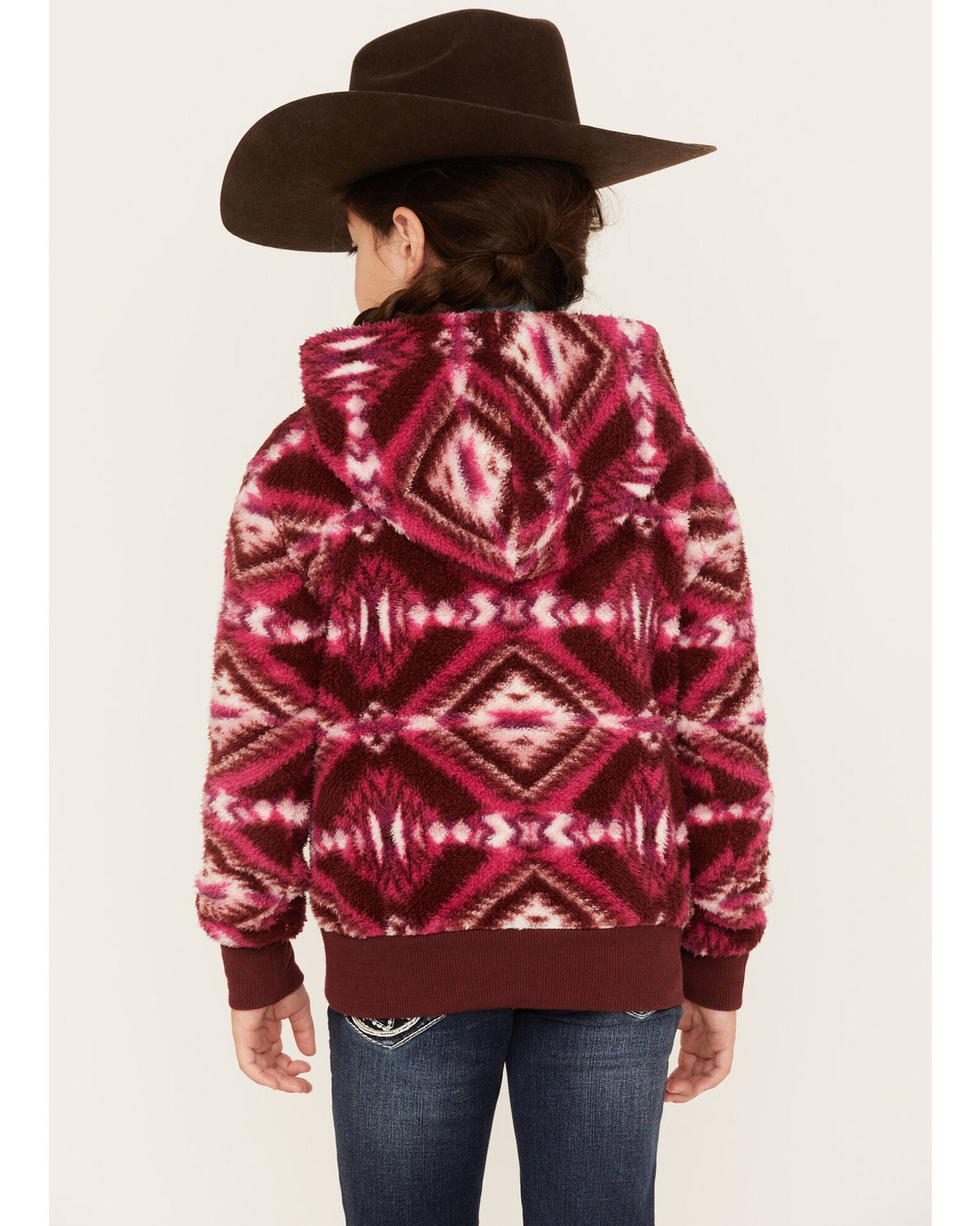Shyanne Girls' Southwestern Print Fleece Hoodie, Wine