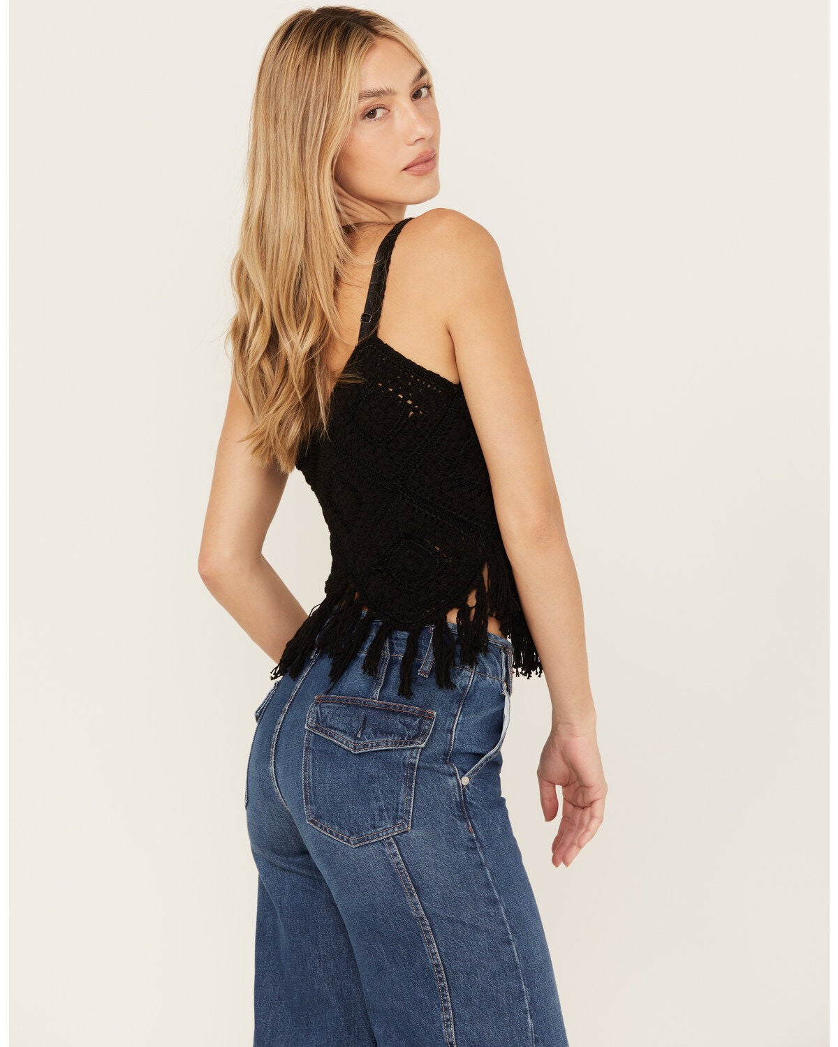 Shyanne Women's Crochet Fringe Tank, Black
