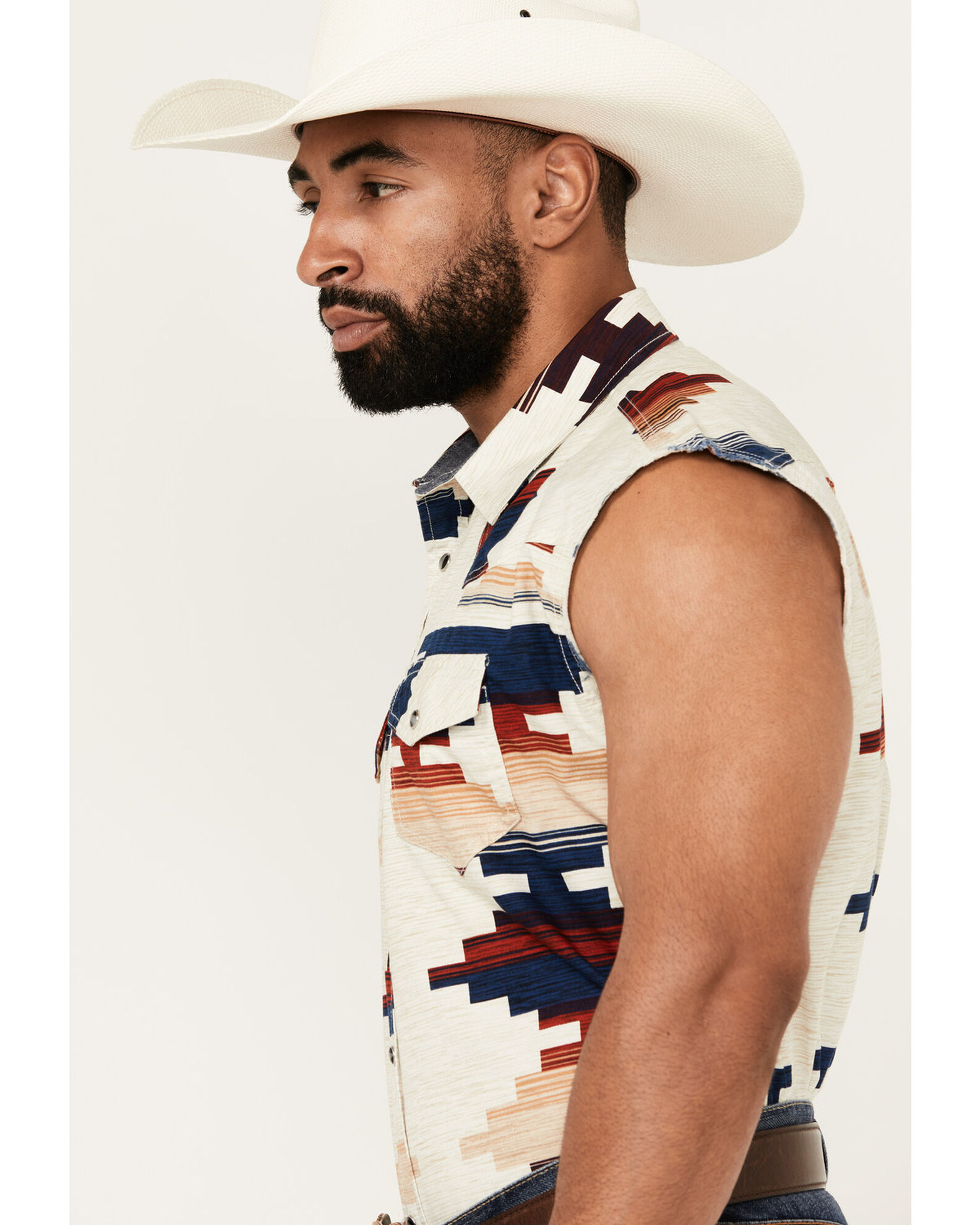 Cody James Mens Beer Run Southwestern Print Bubba Sleeveless Snap