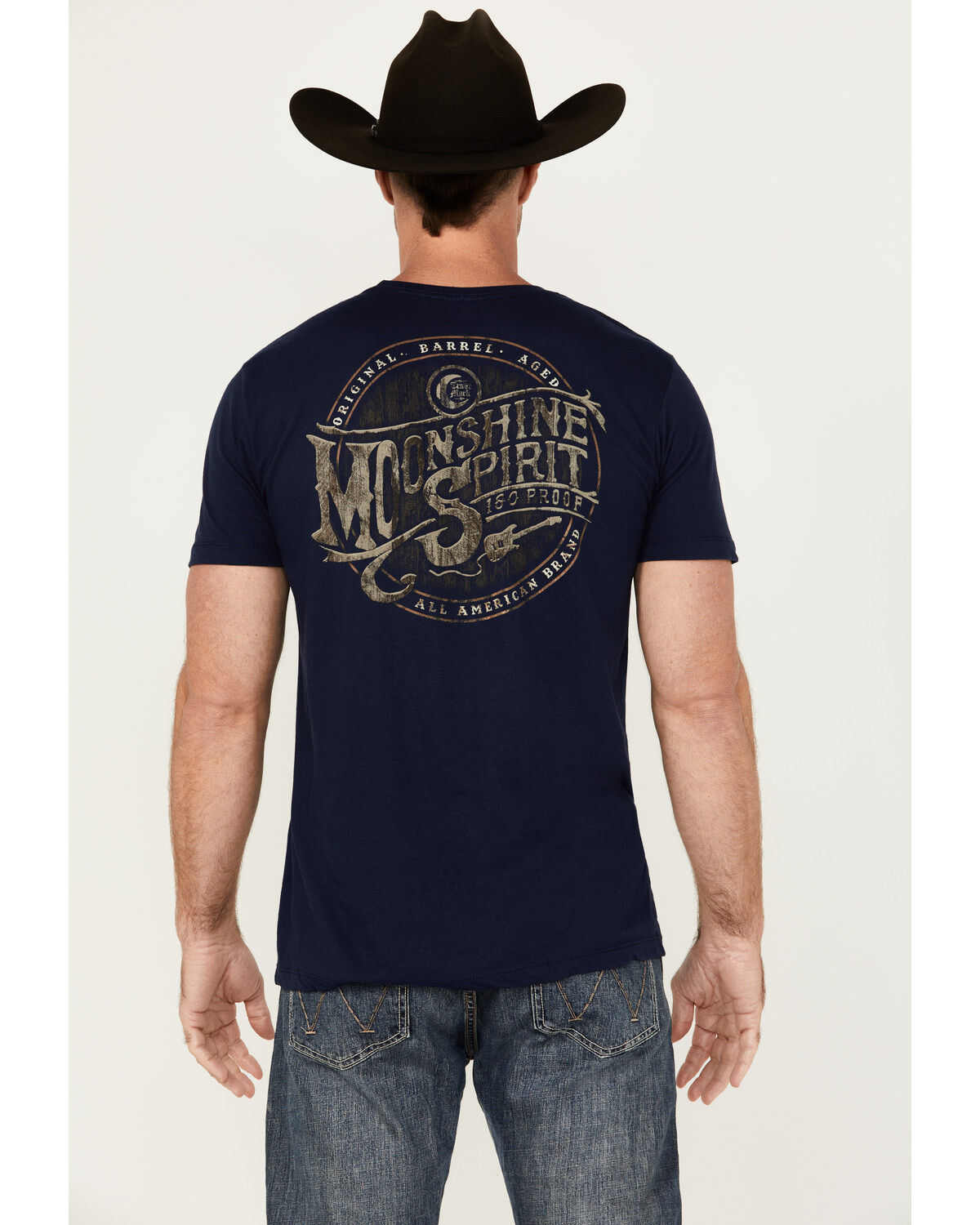 Moonshine Spirit Men's Oak Barrel Short Sleeve Graphic T-Shirt, Navy