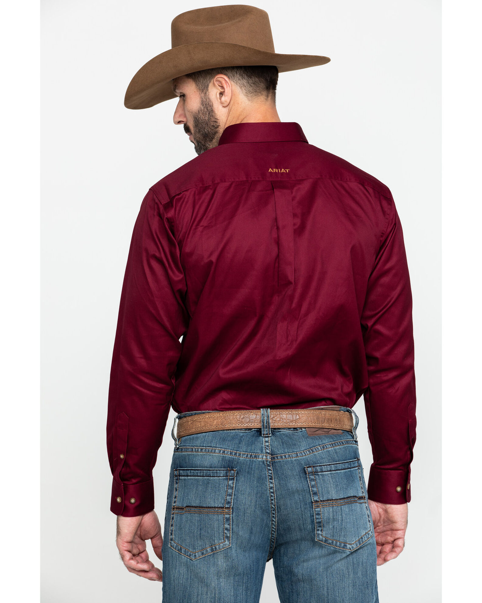 Ariat Men's Burgundy Solid Twill Long Sleeve Western Shirt, Burgundy