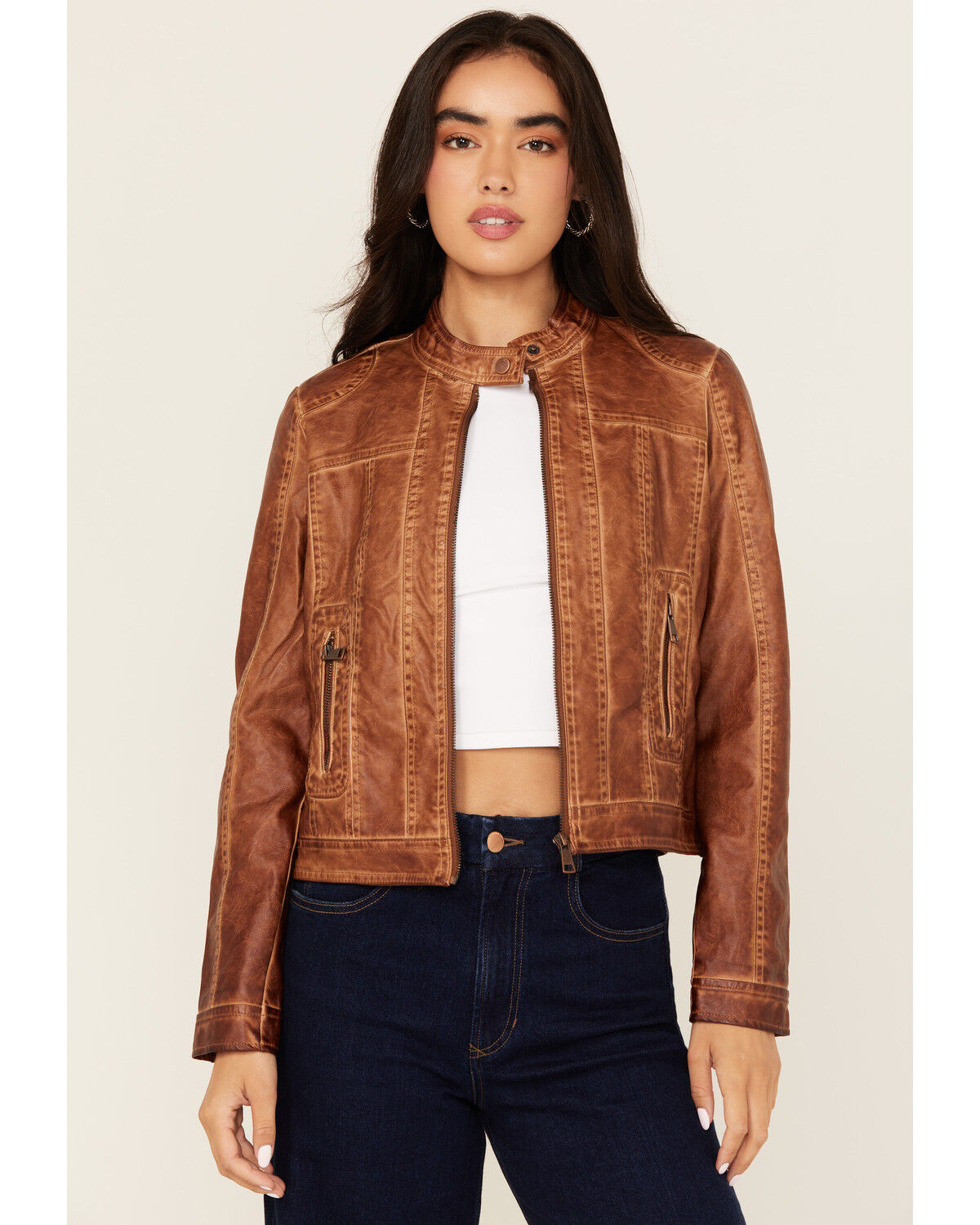 Image #1 - 26 International Women's Faux Leather Jacket, Brown, hi-res
