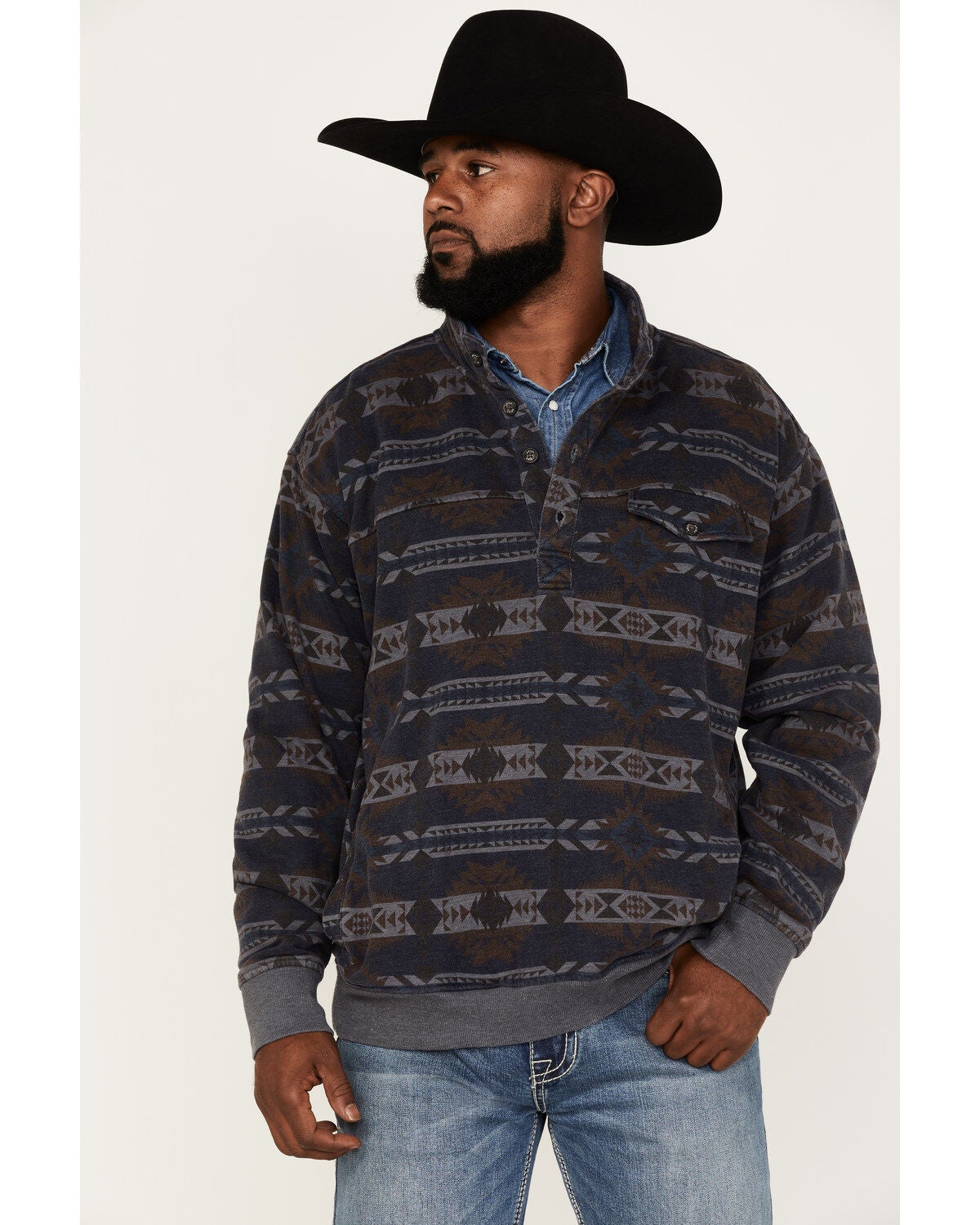 Ariat Men's Overdyed Southwesten Sweatshirt, Steel Blue