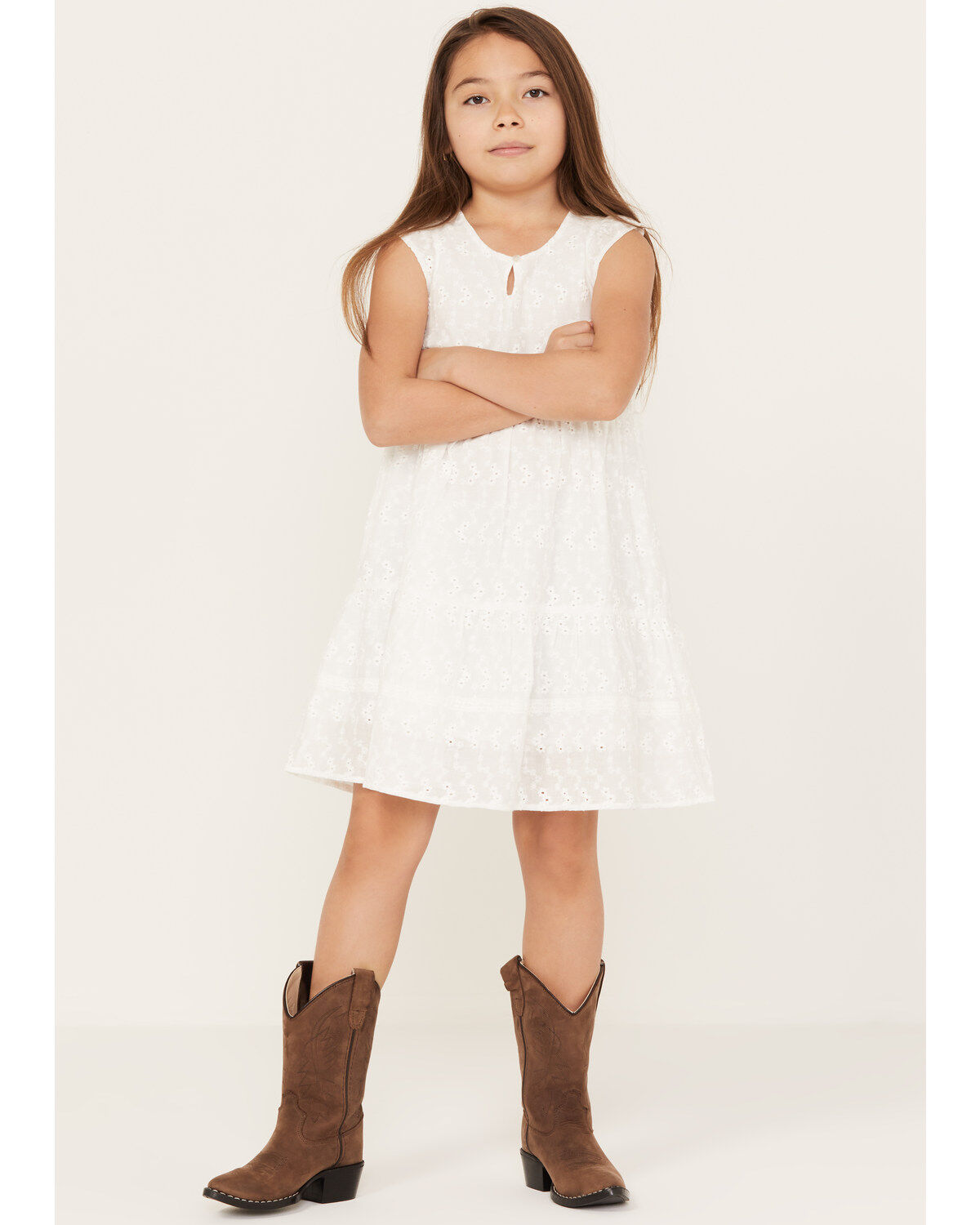 Shyanne Girls' Eyelet Western Dress, White