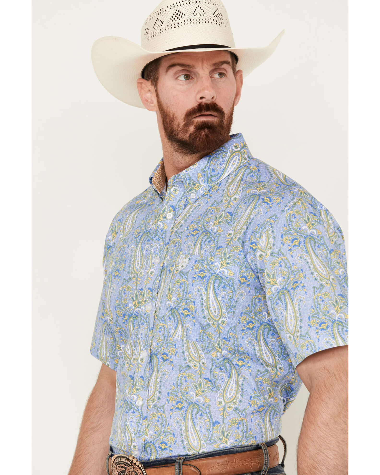 Product Name Panhandle Select Mens Paisley Print Short Sleeve Button