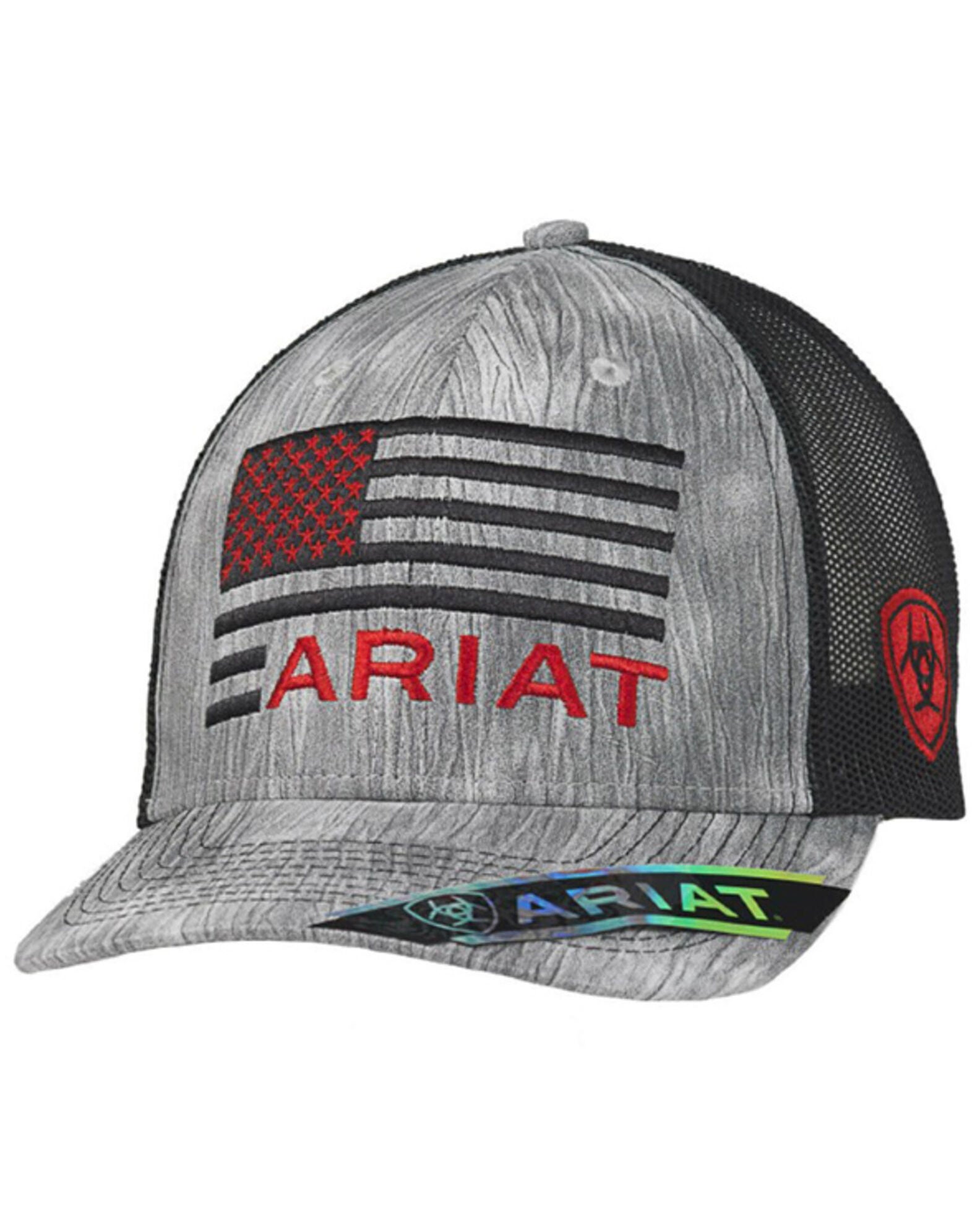 Ariat Men's Flag Shield Logo Ball Cap, Grey