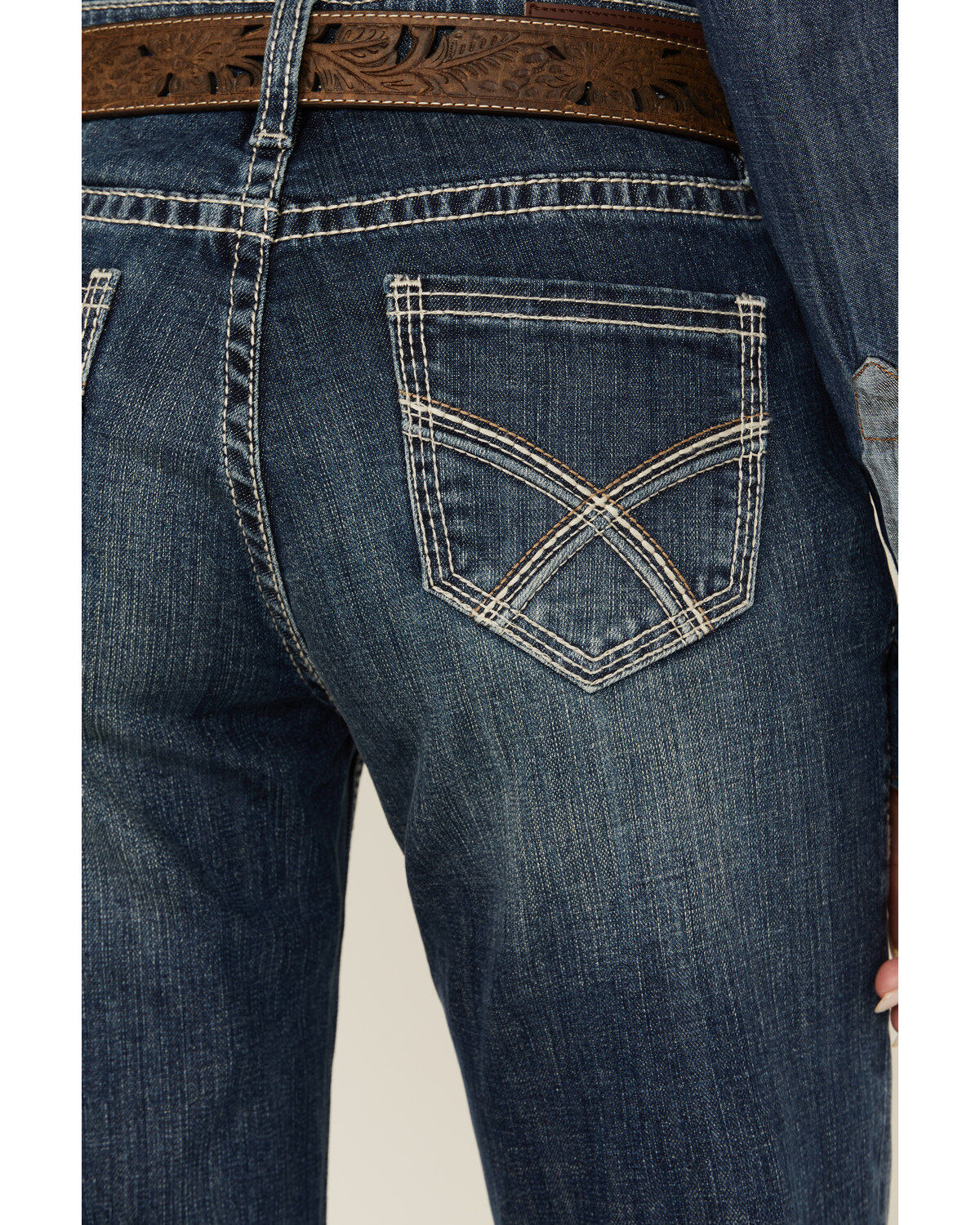Rock And Roll Denim Womens Medium Wash Mid Rise Embroidered Pocket