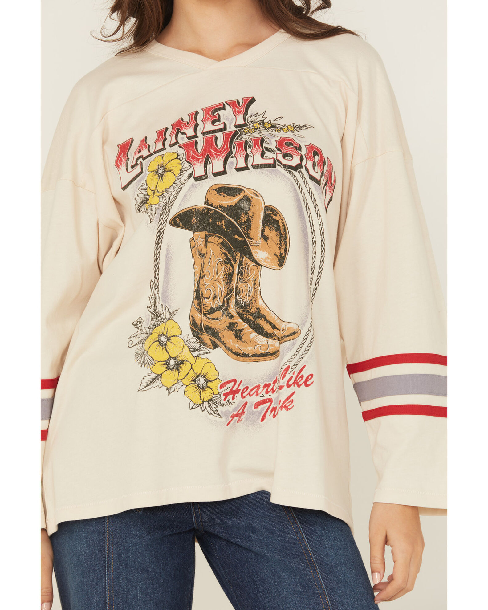 Day Dreamer Women's Lainey Wilson Boots Long Sleeve Graphic Tee, Cream