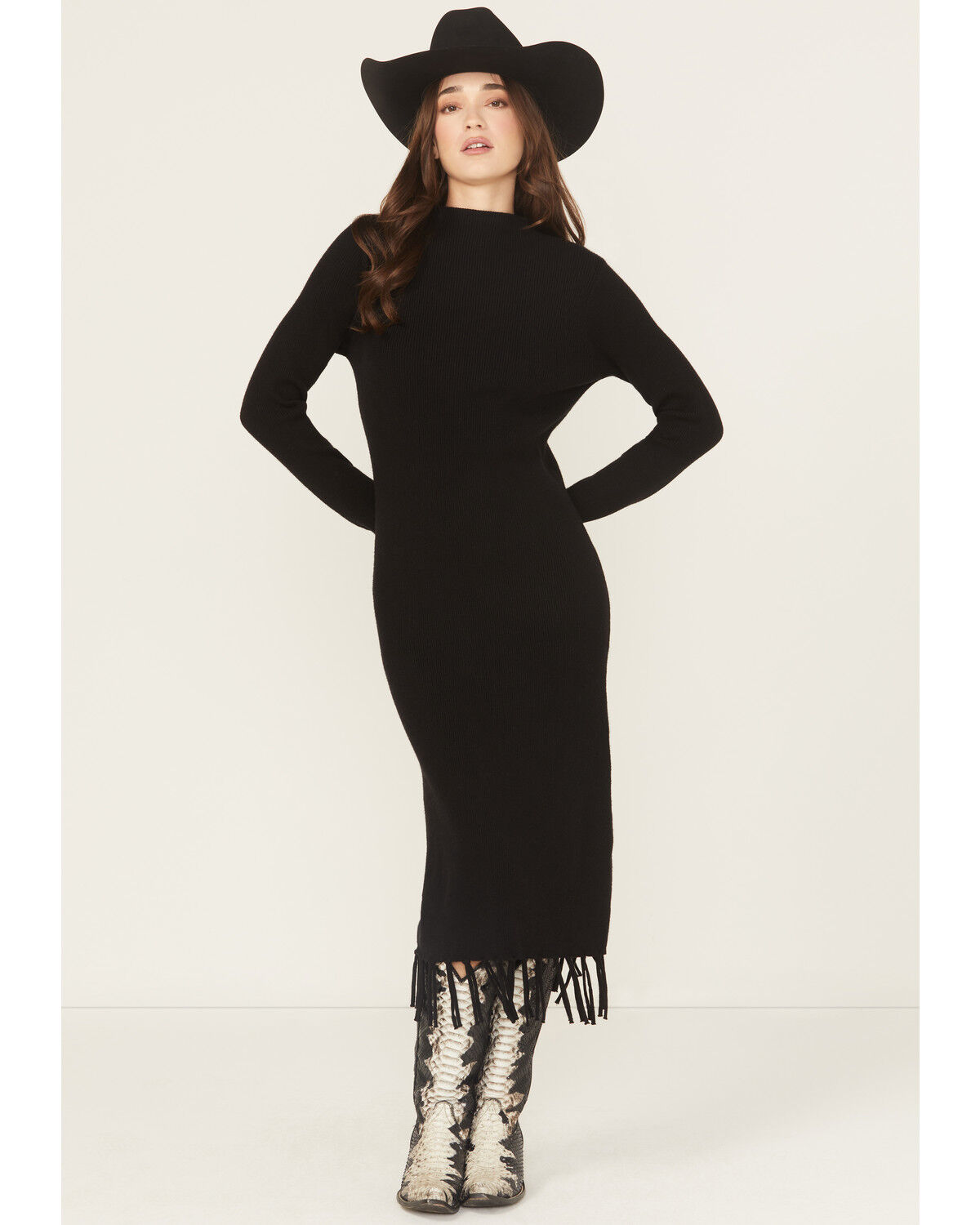 Ariat Women's Alicia Long Sleeve Fringe Sweater Midi Dress,