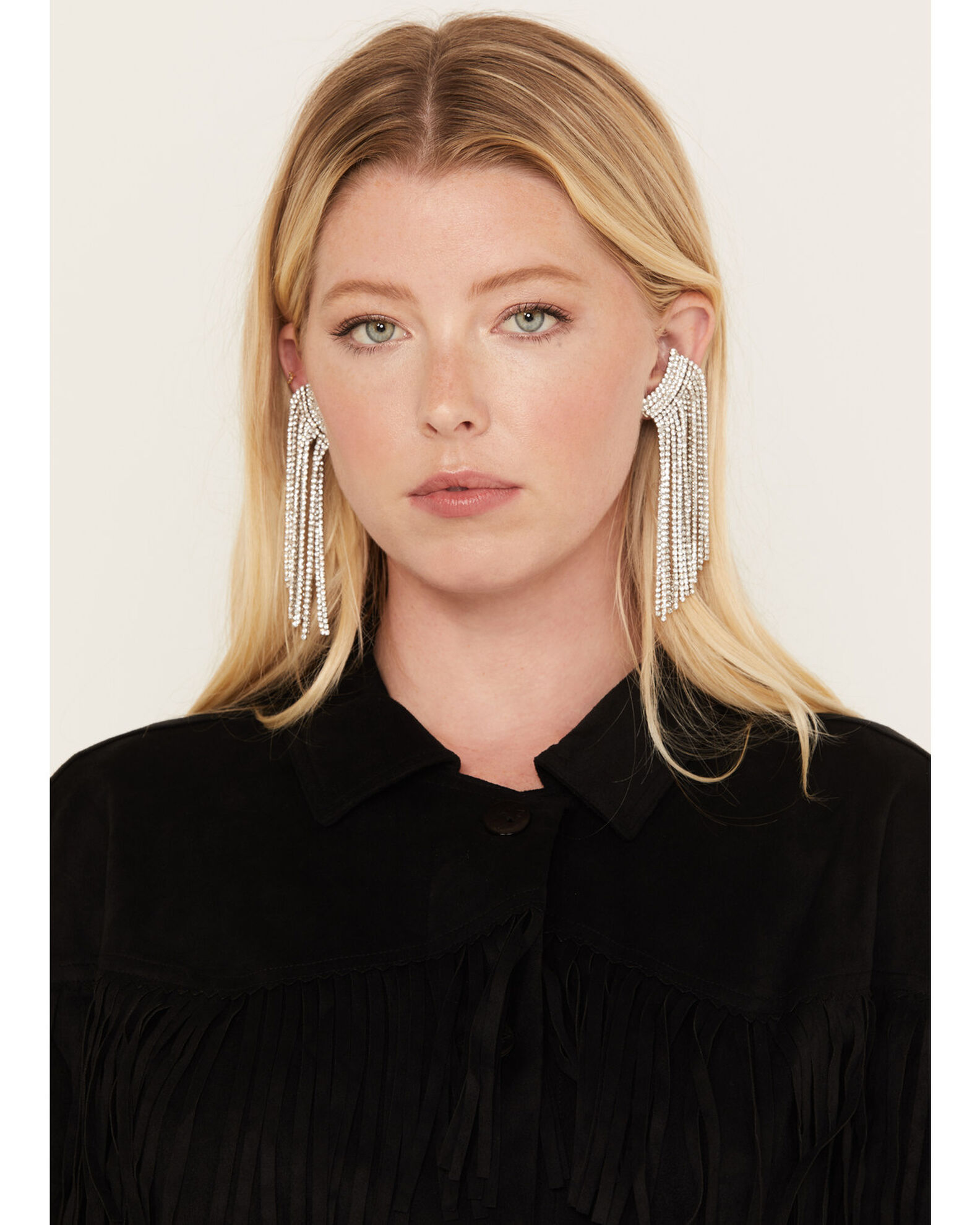 Wonderwest Women's Rhinestone Fringe Ear Crawler Earrings, Silver