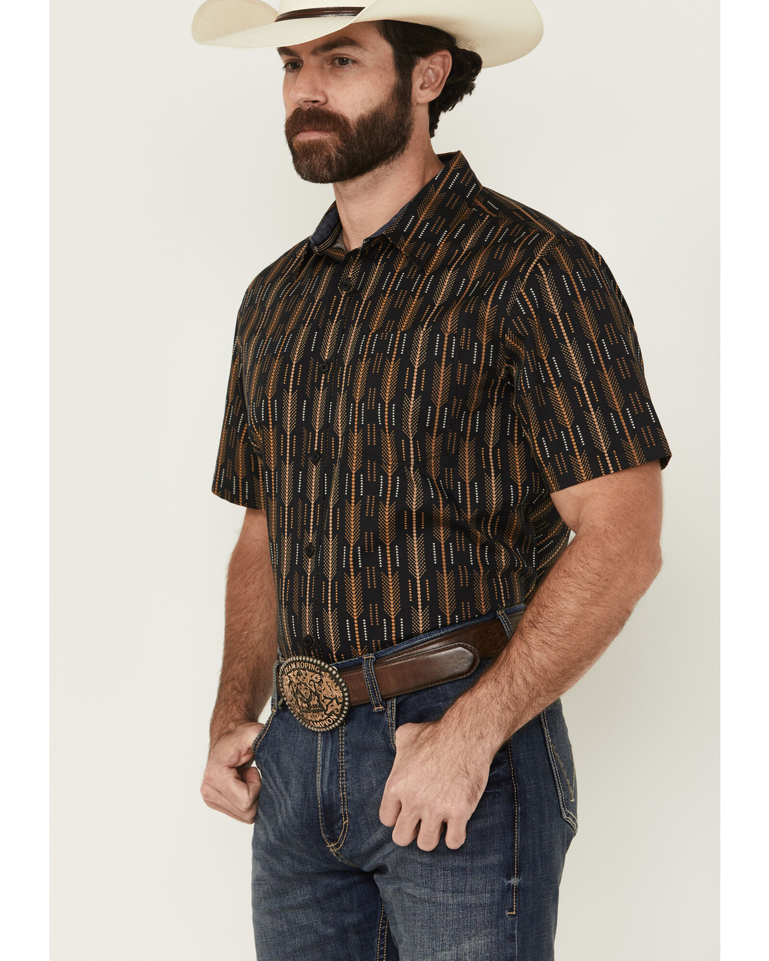 Cody James Mens Cactus Dobby Striped Print Short Sleeve Button Down