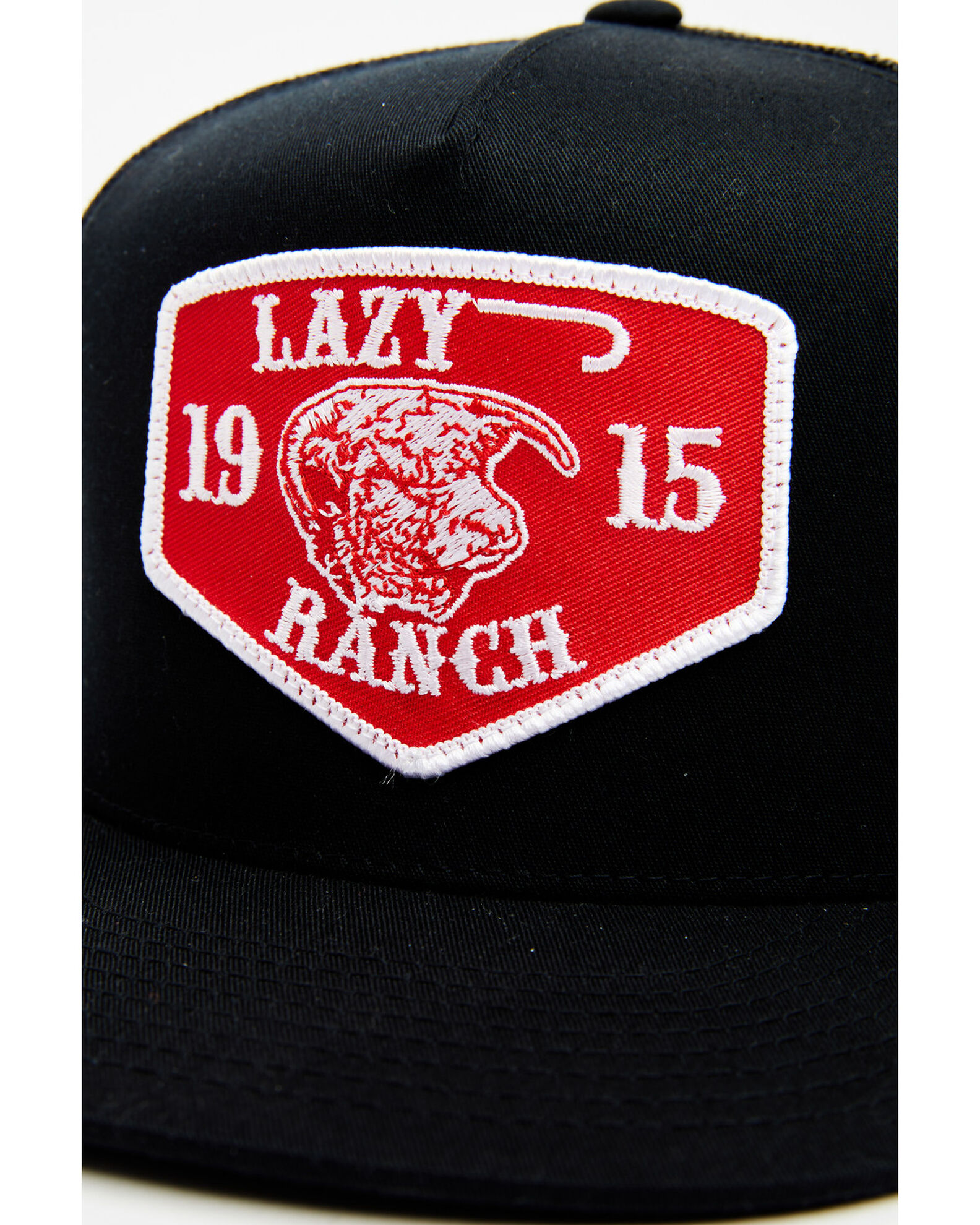 Lazy J Ranchwear Mens Red Ranch Logo Patch Soft Mesh Ball Cap Black