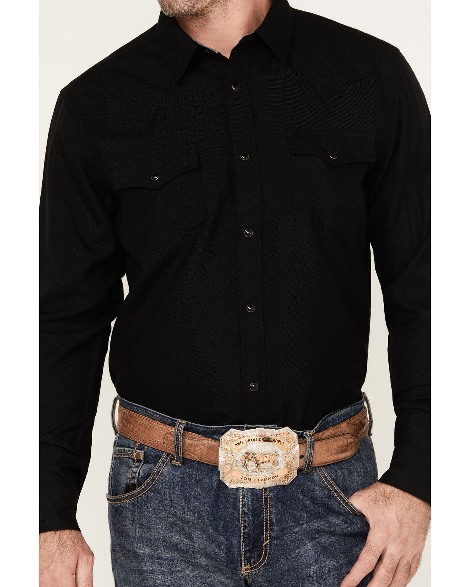 Cody James Men's Wooly Mammoth Solid Long Sleeve Snap Western Shirt, Black