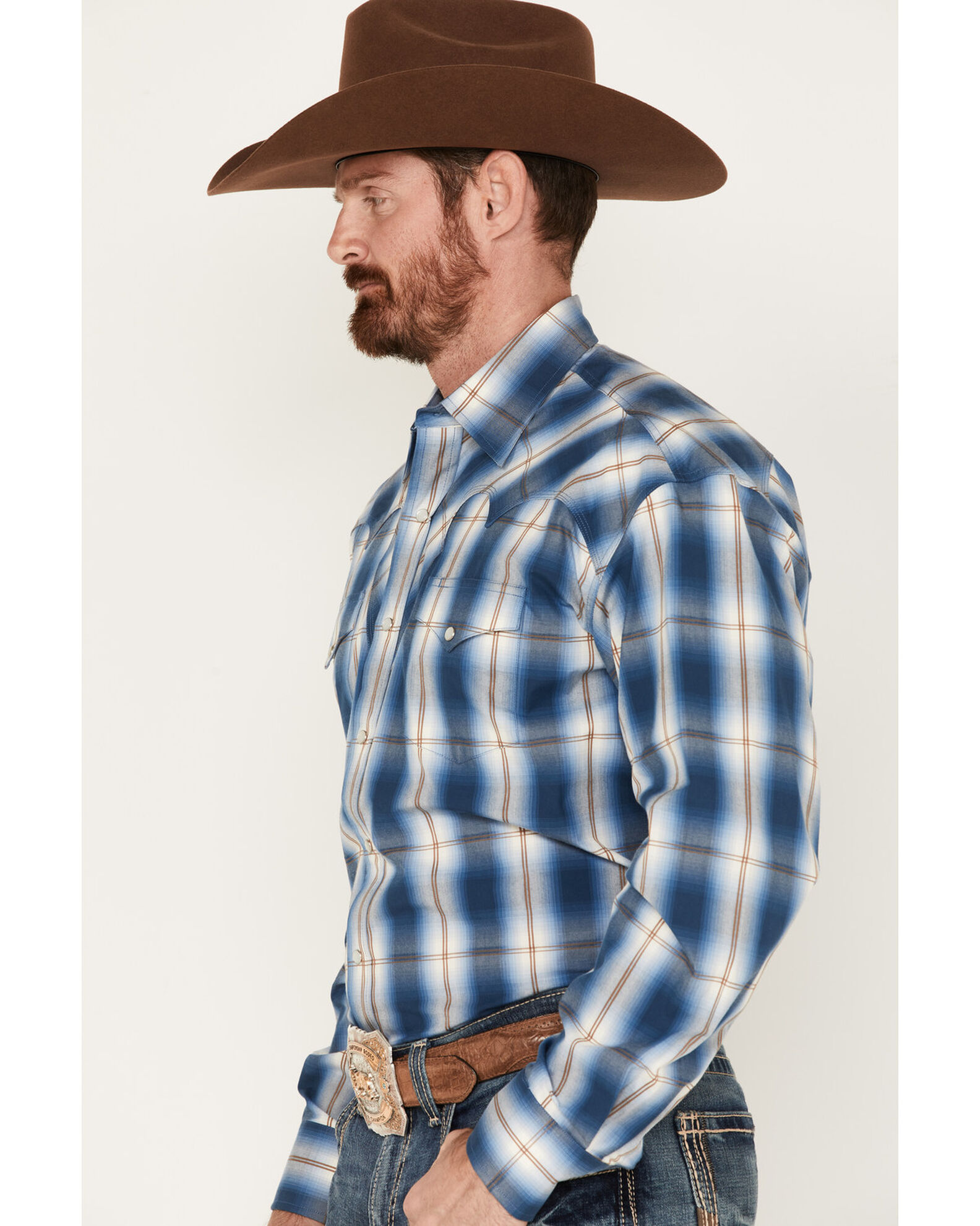 Product Name Stetson Mens Fancy Large Plaid Print Long Sleeve Pearl