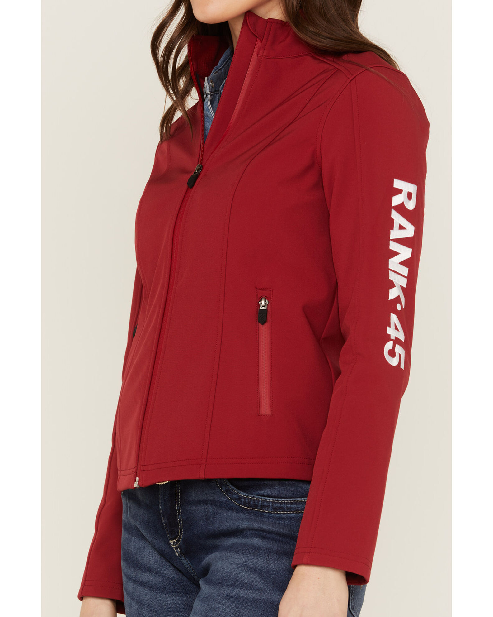 RANK 45® Women's Soft Shell Logo Riding Jacket, Red