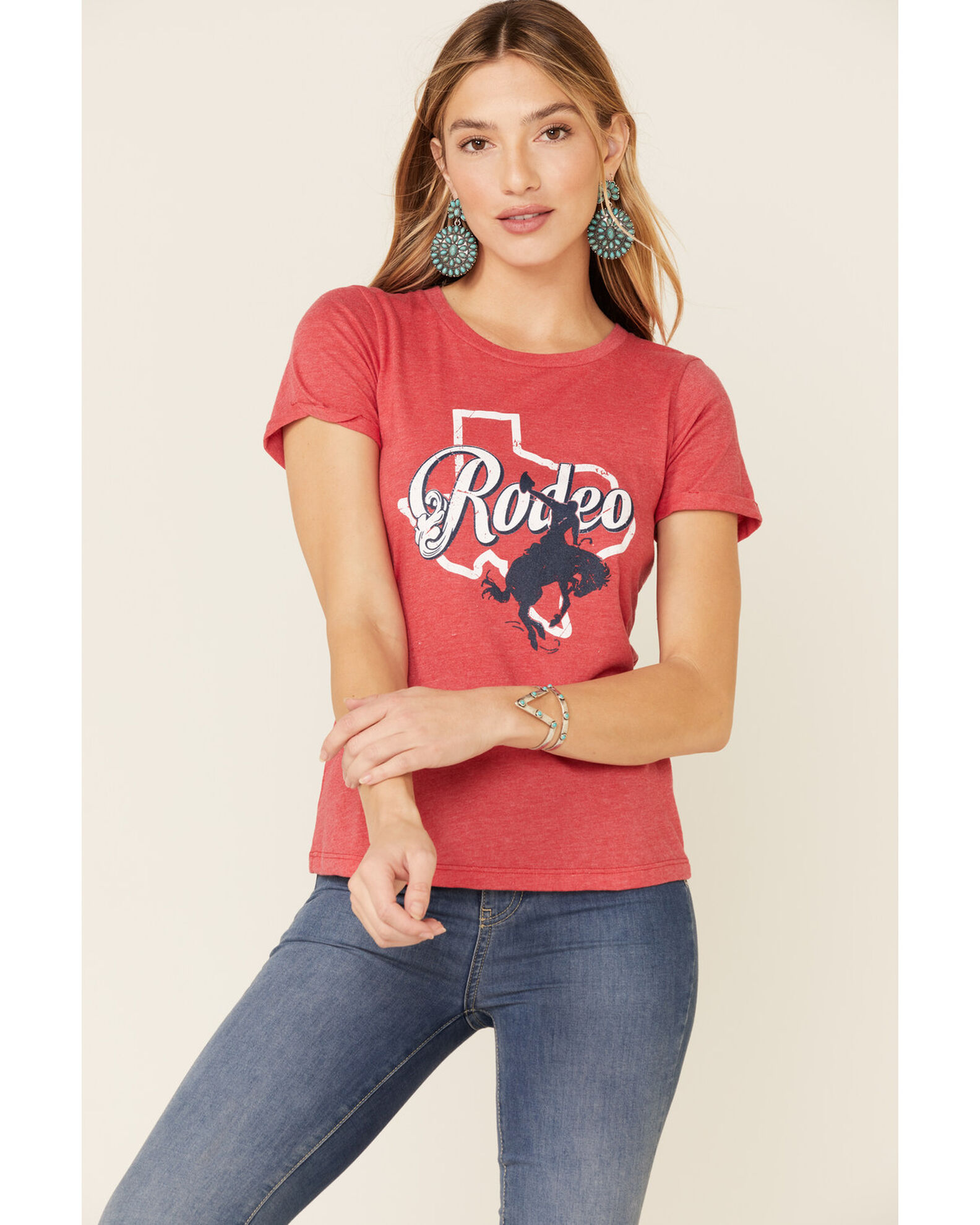 Product Name: Rock & Roll Denim Women's Red Texas Rodeo Tee