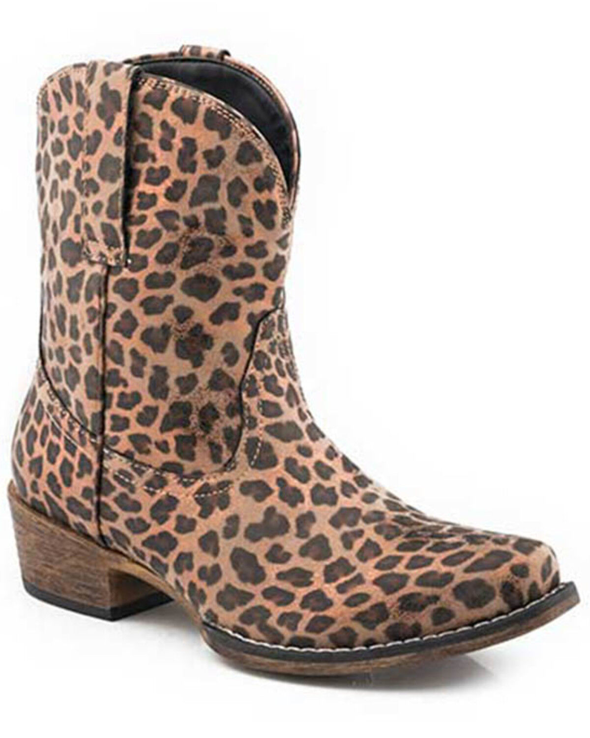 Roper Women's Ingrid Leopard Print Western Booties - Snip Toe, Tan