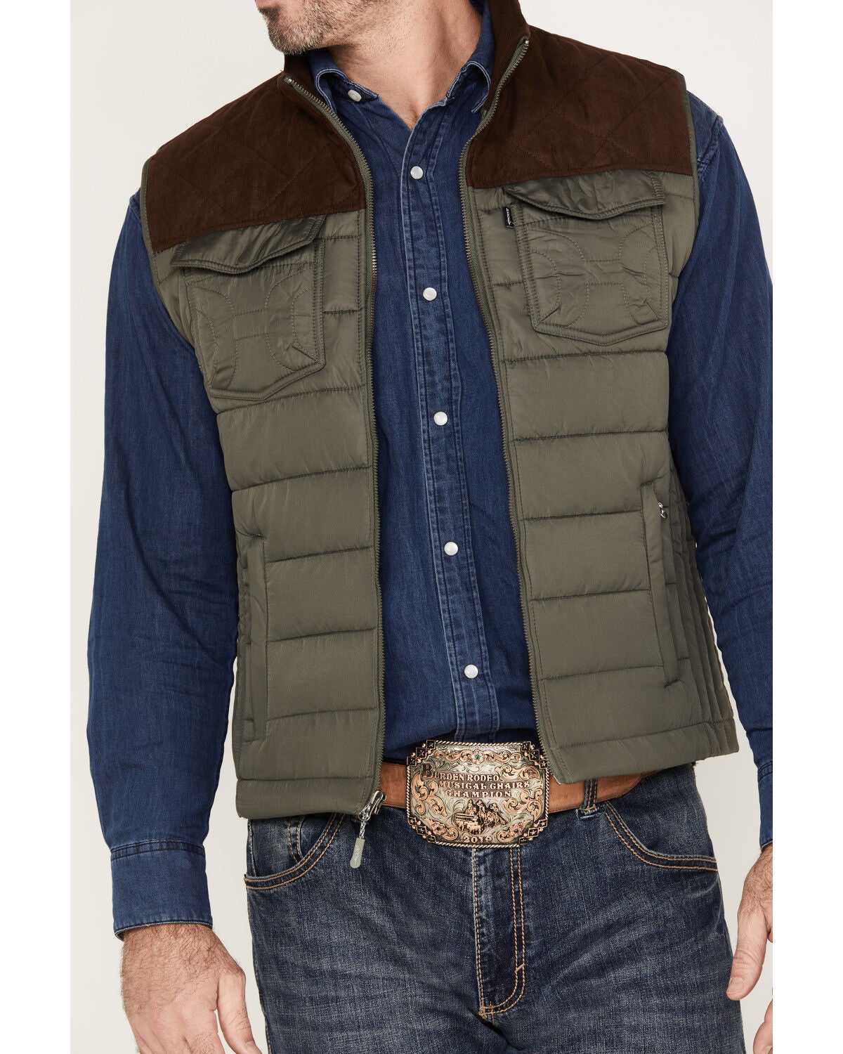 Hooey Men's Color Block Packable Vest, Olive