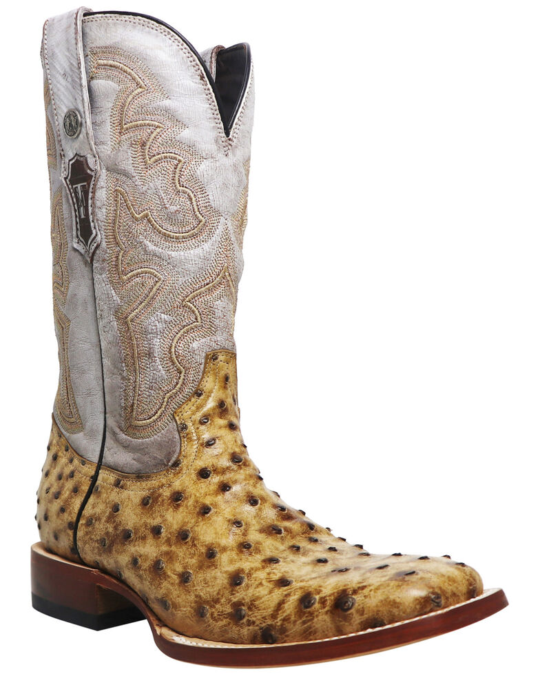 Mark Tanner Mens Ostrich Rustic Print Western Boots Square Toe
