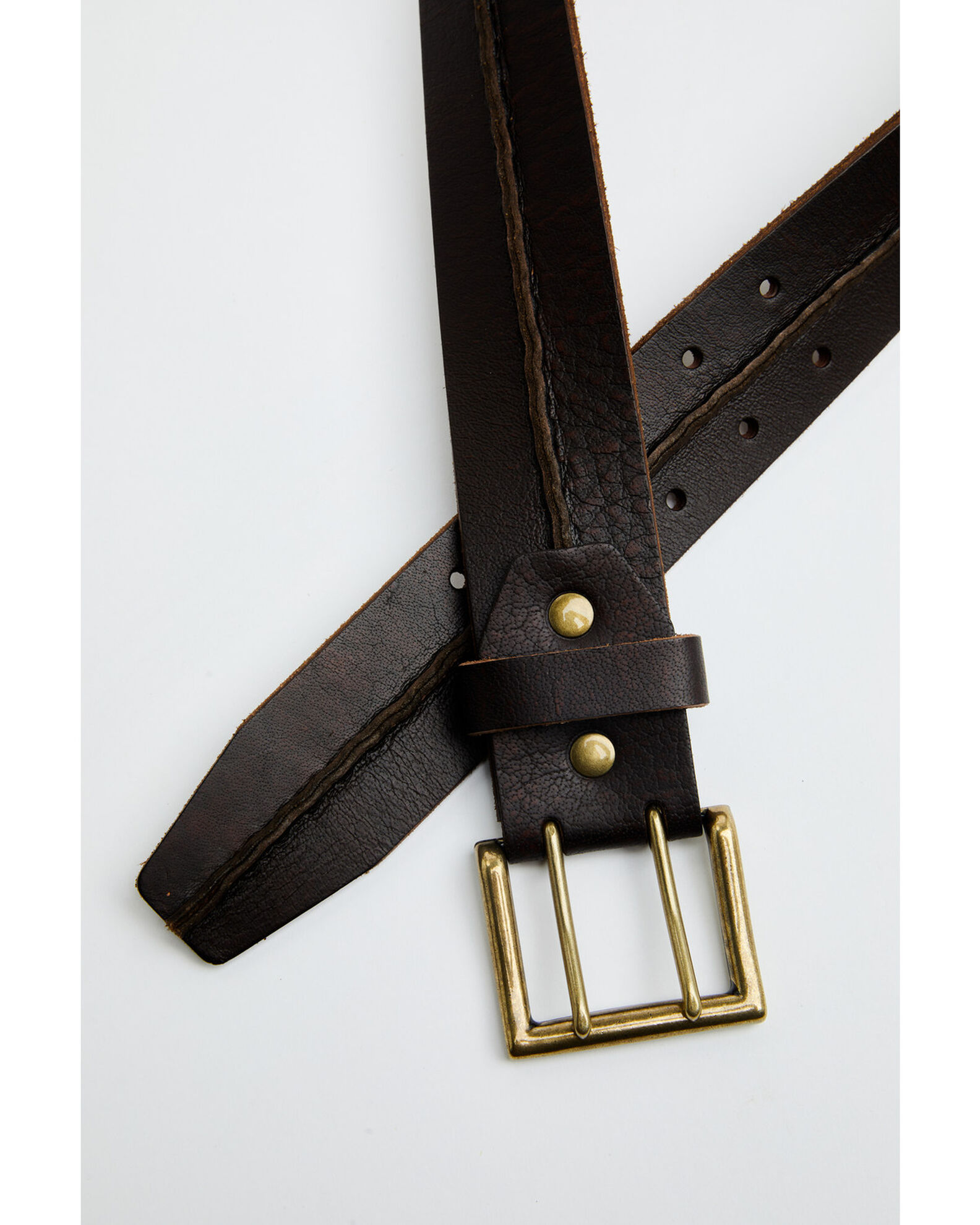 Brothers And Sons Mens Center Bump Double Prong Belt Dark Brown