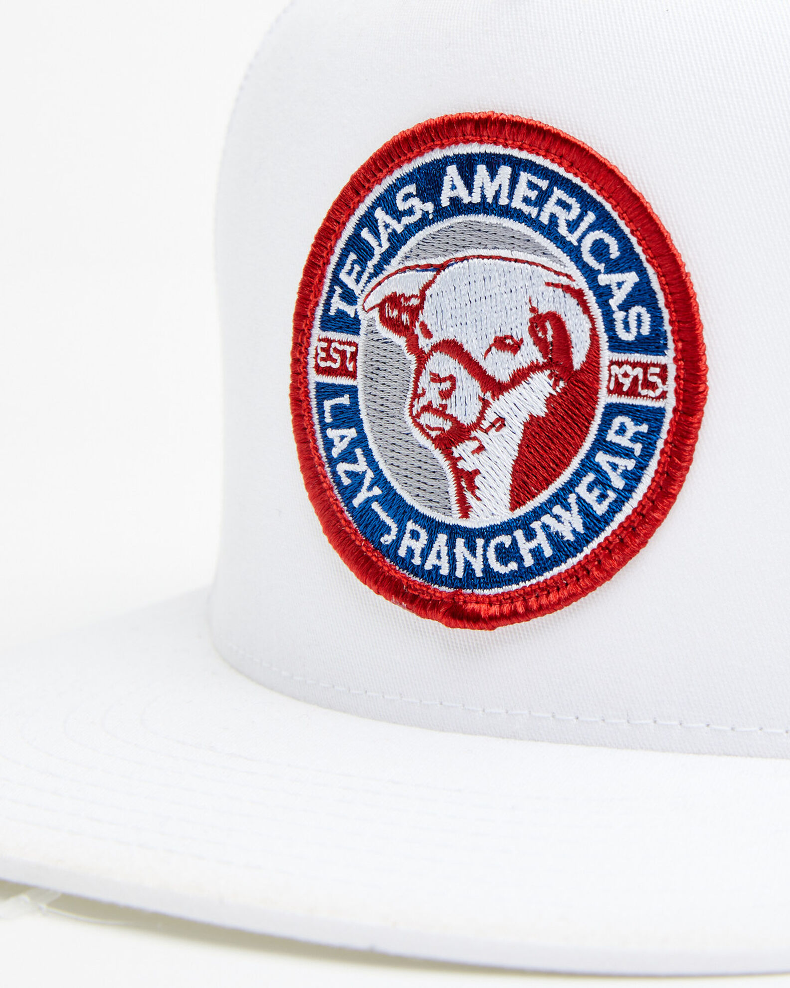 Lazy J Ranch Mens Solid White Tejas Americas Patch Mesh Back Ball Cap
