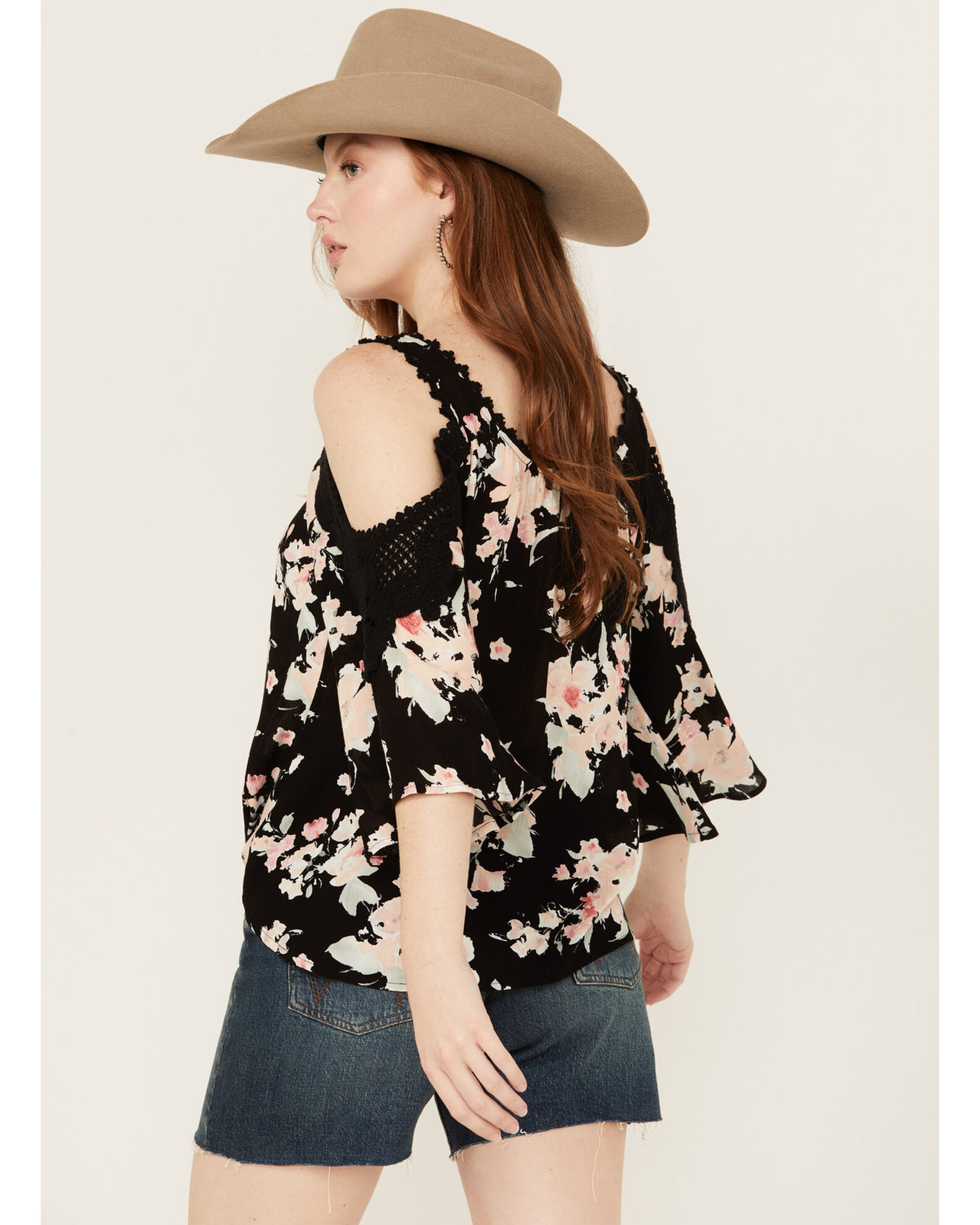 Product Name: Wild Moss Women's Floral Print Cold Shoulder Top