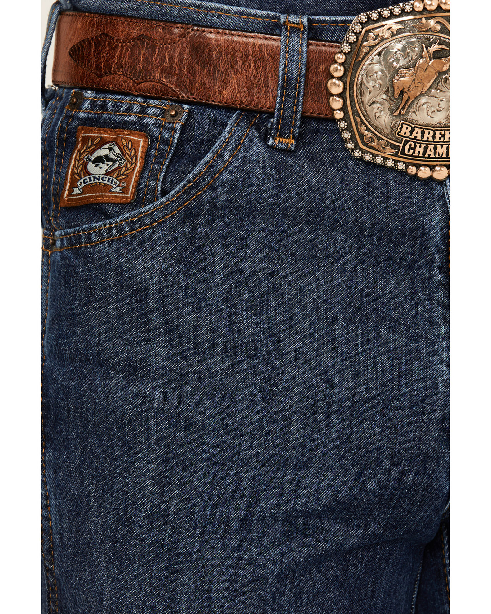 Cinch Men's Bronze Label Dark Wash Slim Tapered Rigid Denim Jeans, Blue