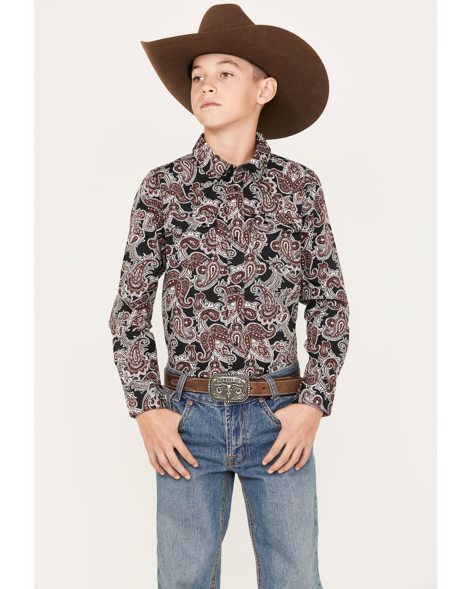 Cody James Boys' Johnny Ringo Long Sleeve Snap Western Shirt, Red