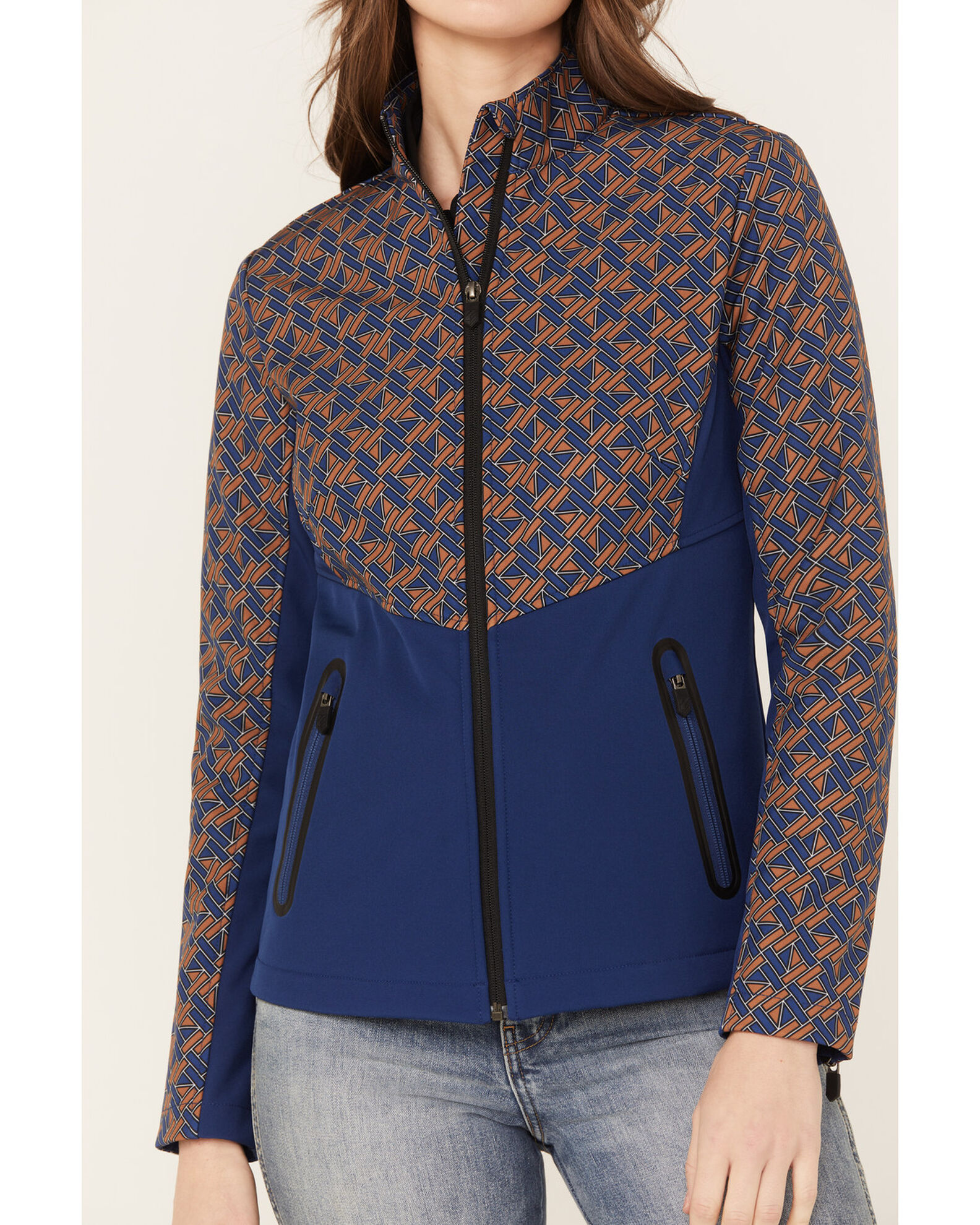 RANK 45® Women's Fannie Geo Print Softshell Jacket, Royal Blue