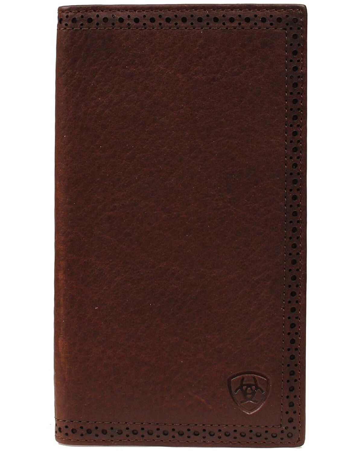 Ariat Men's Rodeo Bi-Fold Leather Checkbook Cover Wallet, Copper