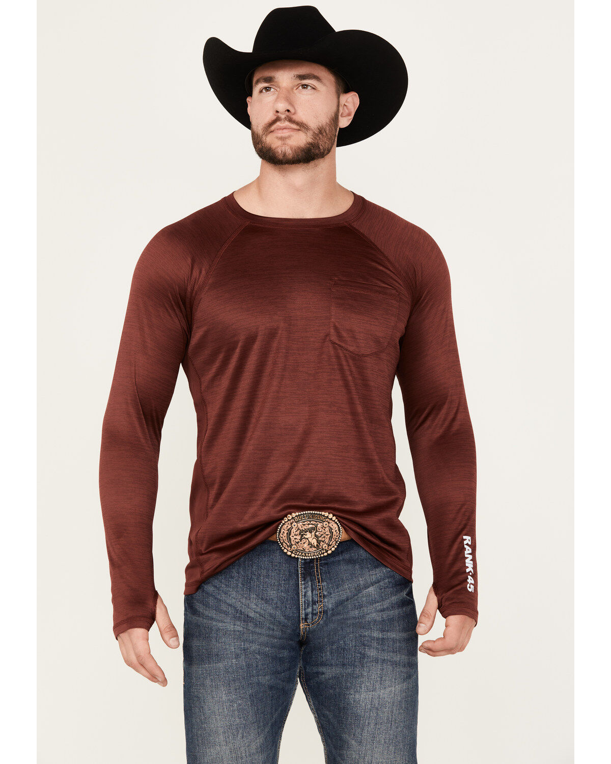 RANK 45® Men's Long Sleeve Performance T-Shirt, Wine