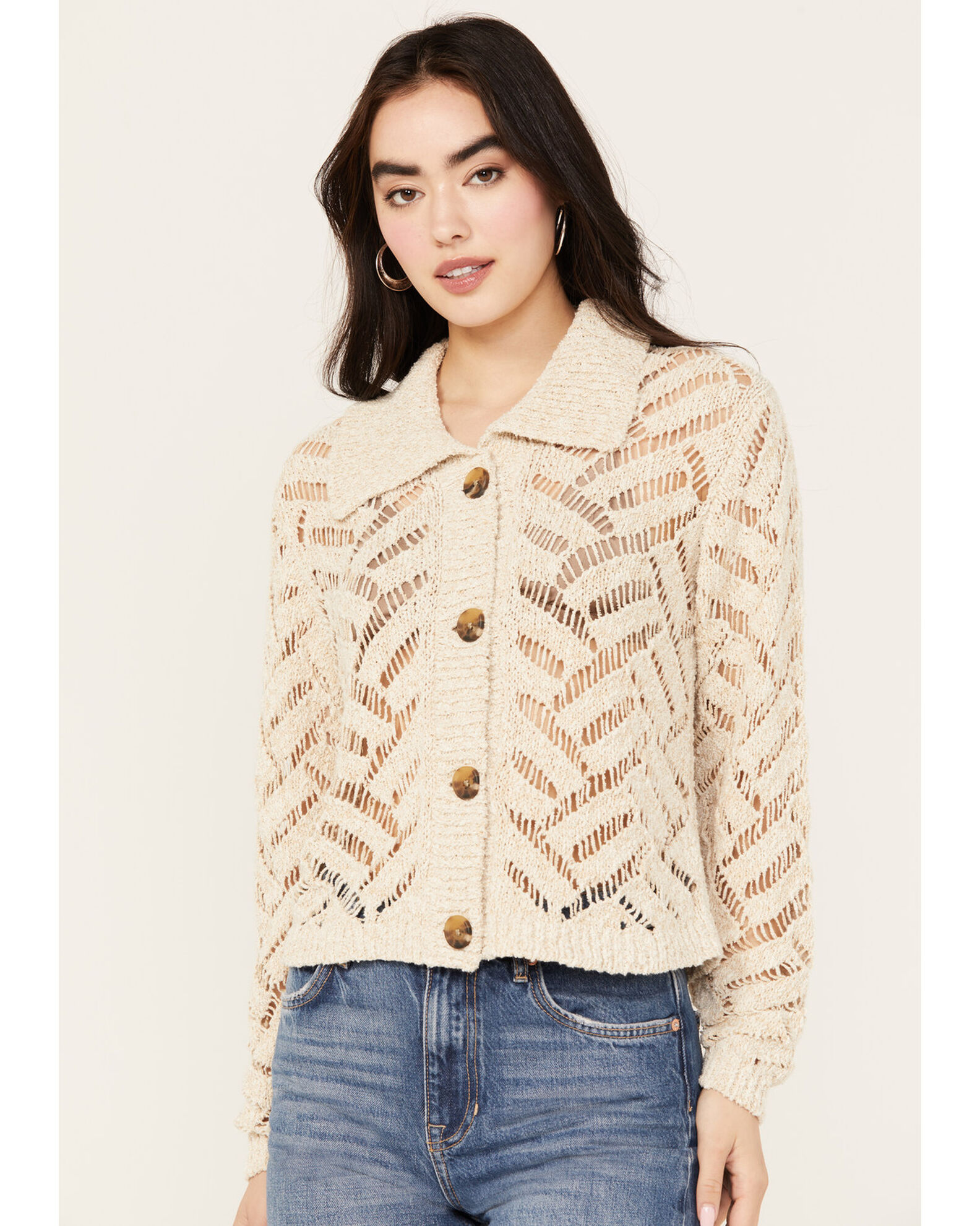 Cleo + Wolf Women's Cropped Boxy Cardigan, Sand