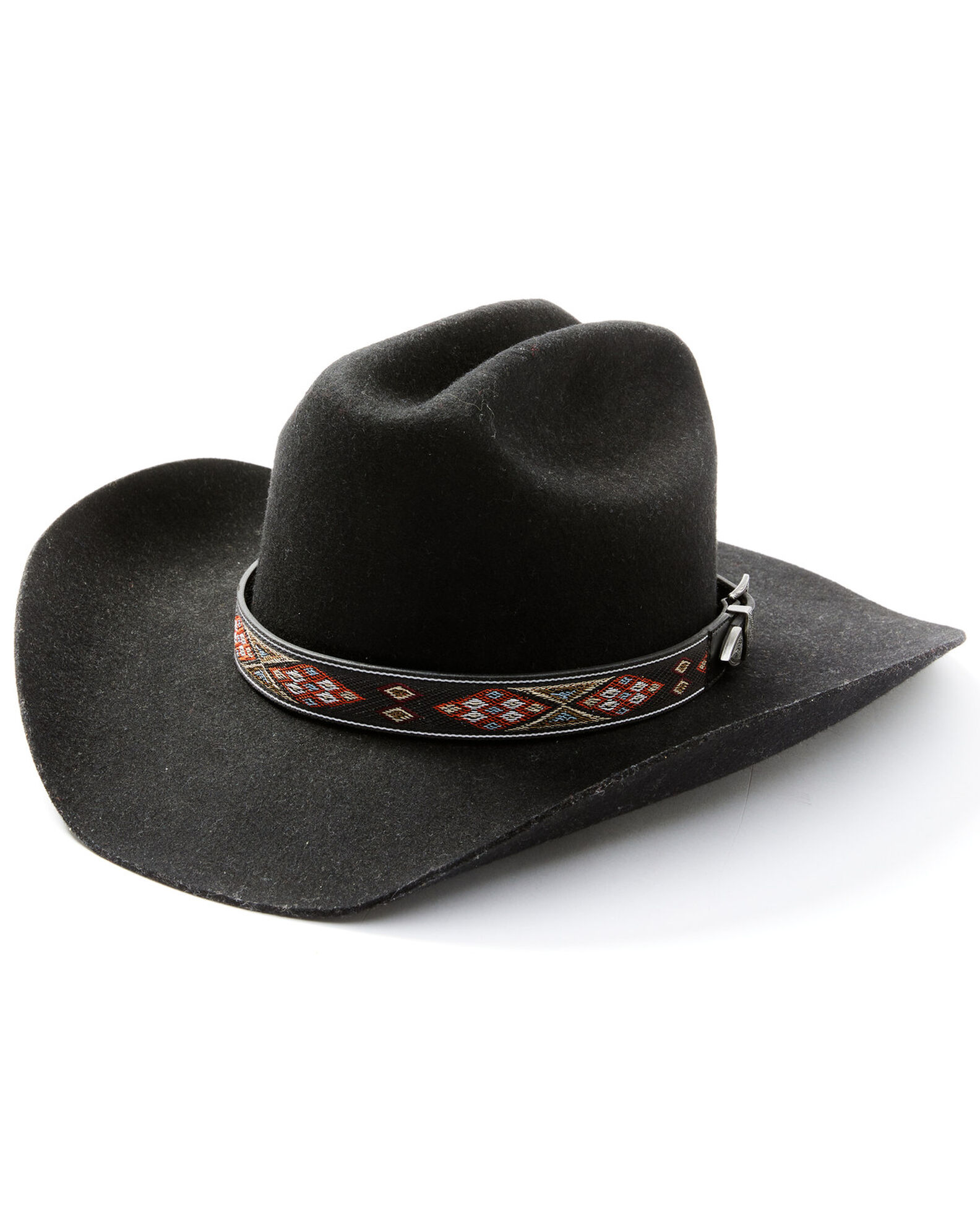 Shyanne Women's Leather Southwestern Pattern Embroidered Hat Band, Black