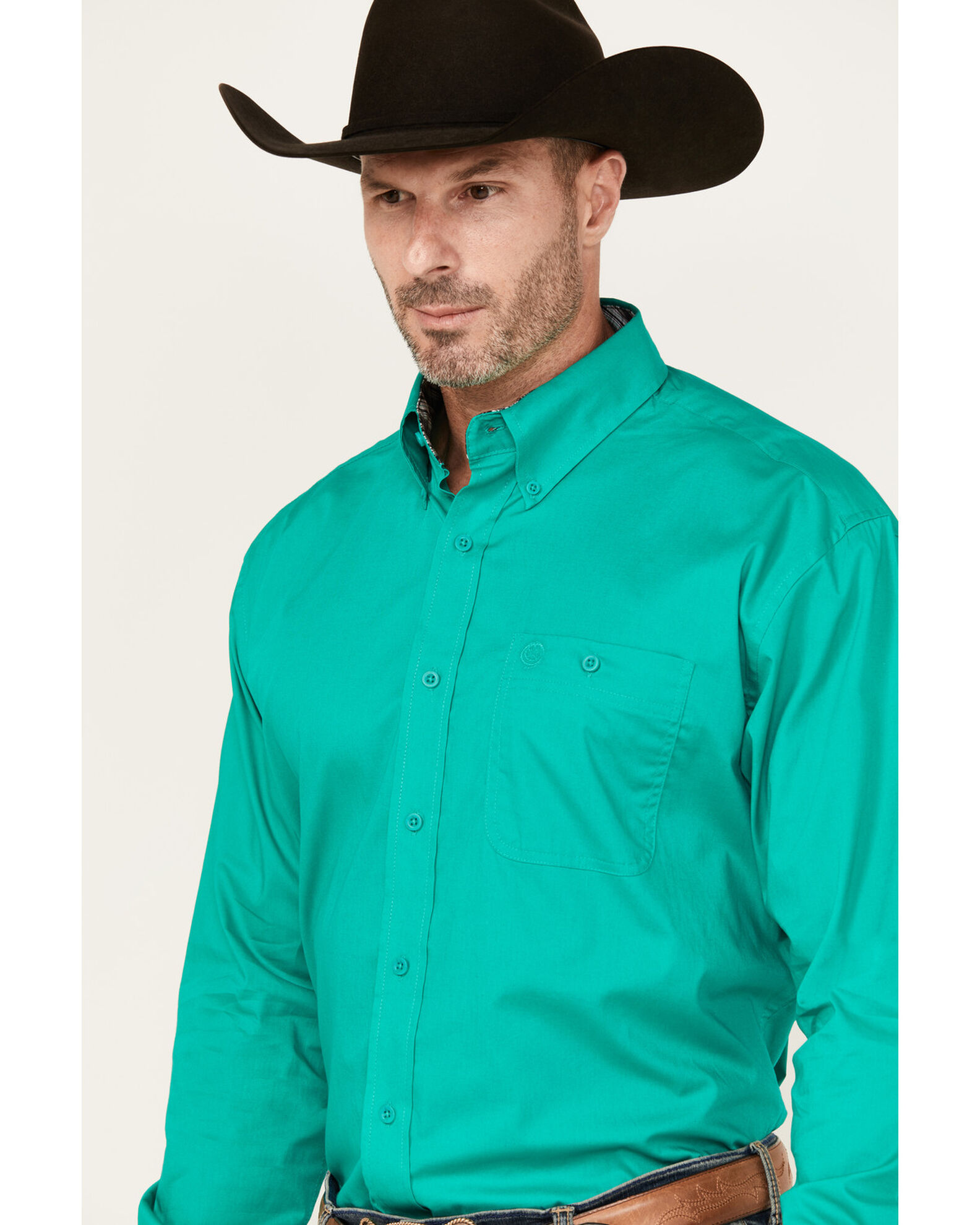 George Strait By Wrangler Men Solid Long Sleeve Button Down Stretch
