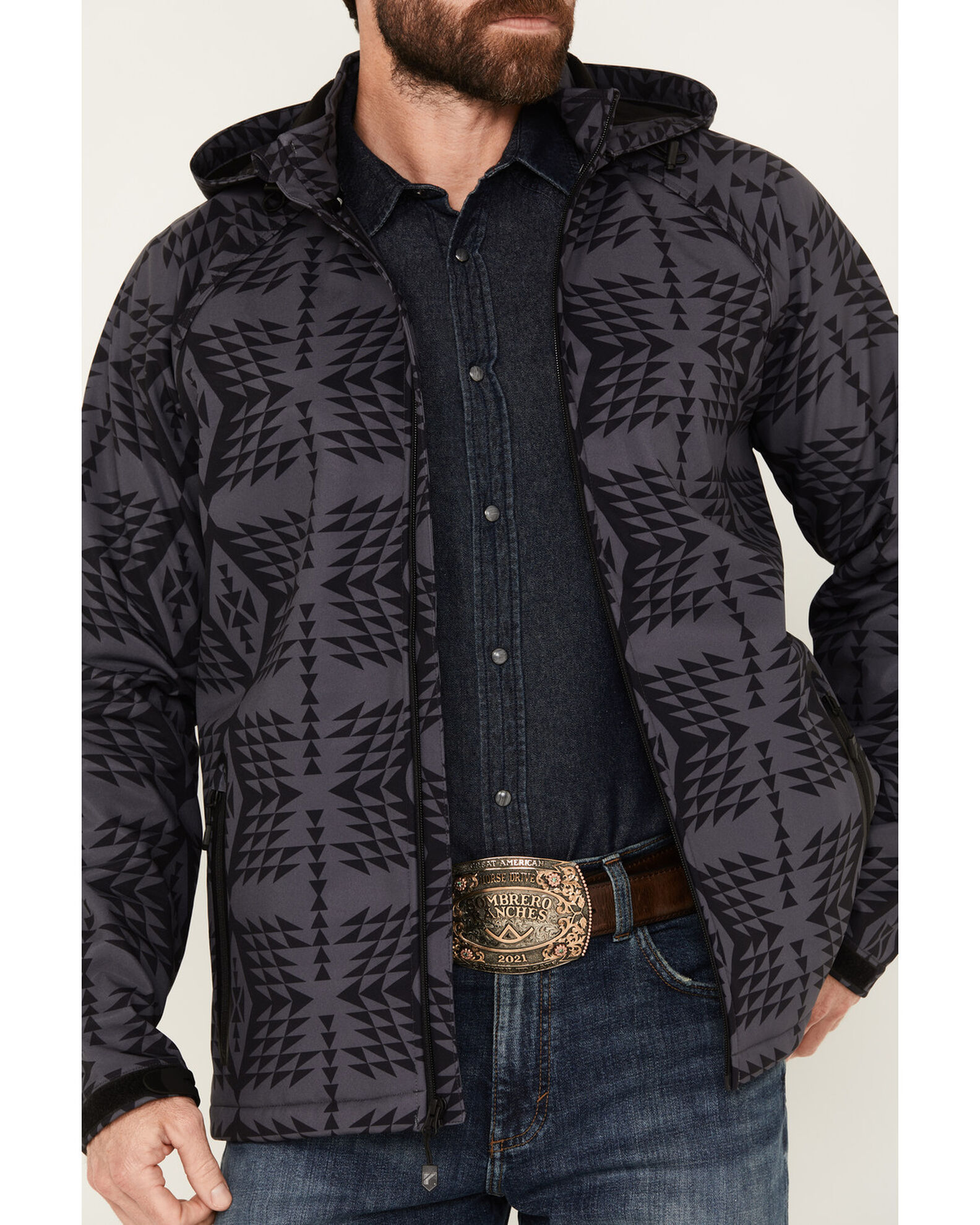 Rank 45® Mens Southwestern Print Softshell Jacket Charcoal
