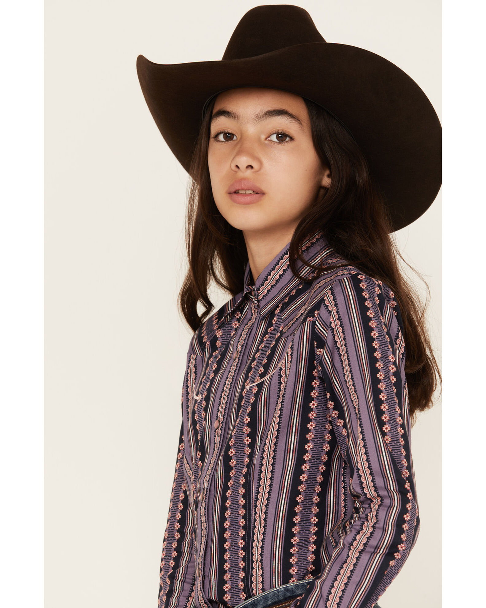 Cruel Girl Girls' Wallpaper Stripe Print Long Sleeve Western Pearl Snap ...