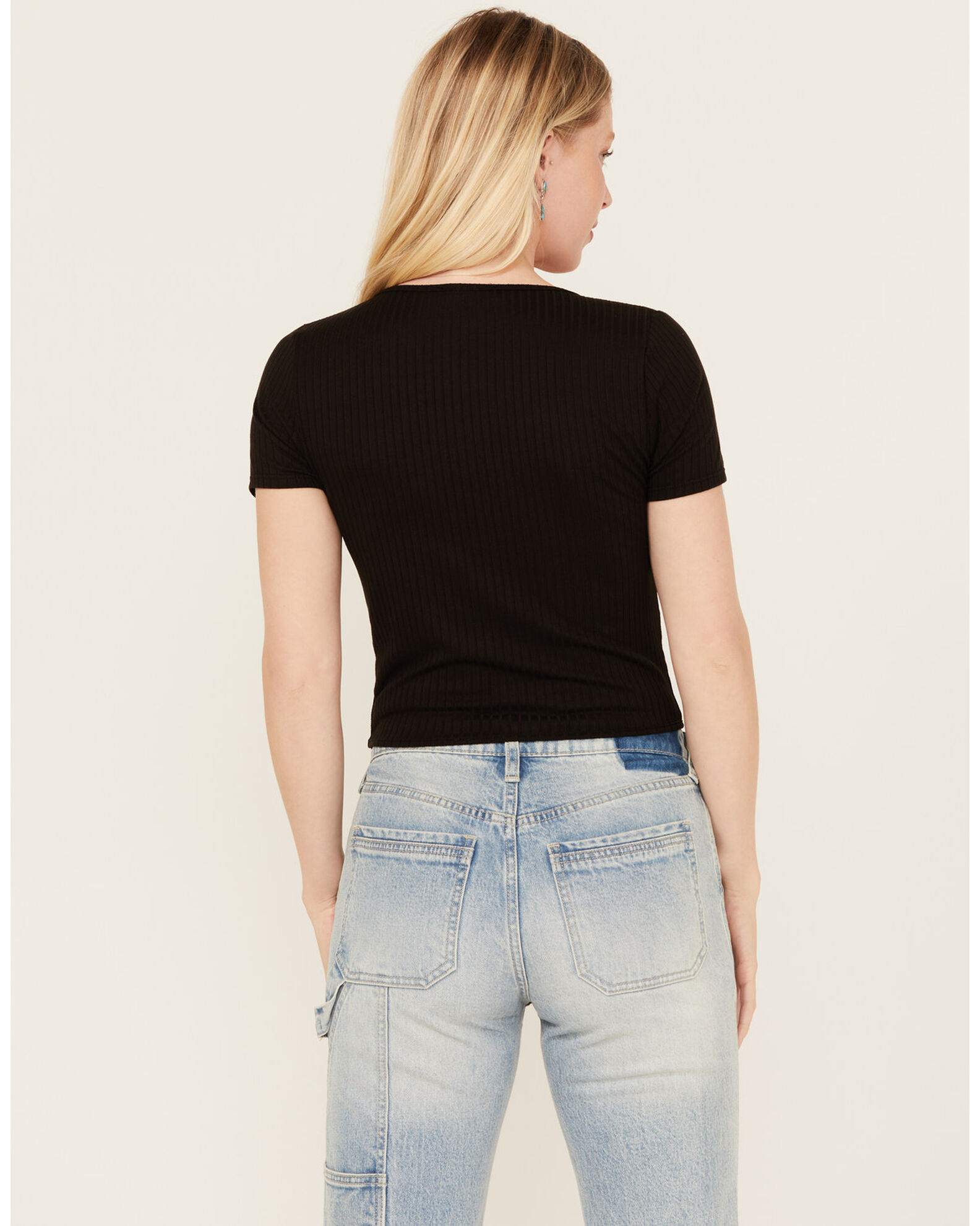 Moa Moa Women's Ribbed Corset Style Short Sleeve Top