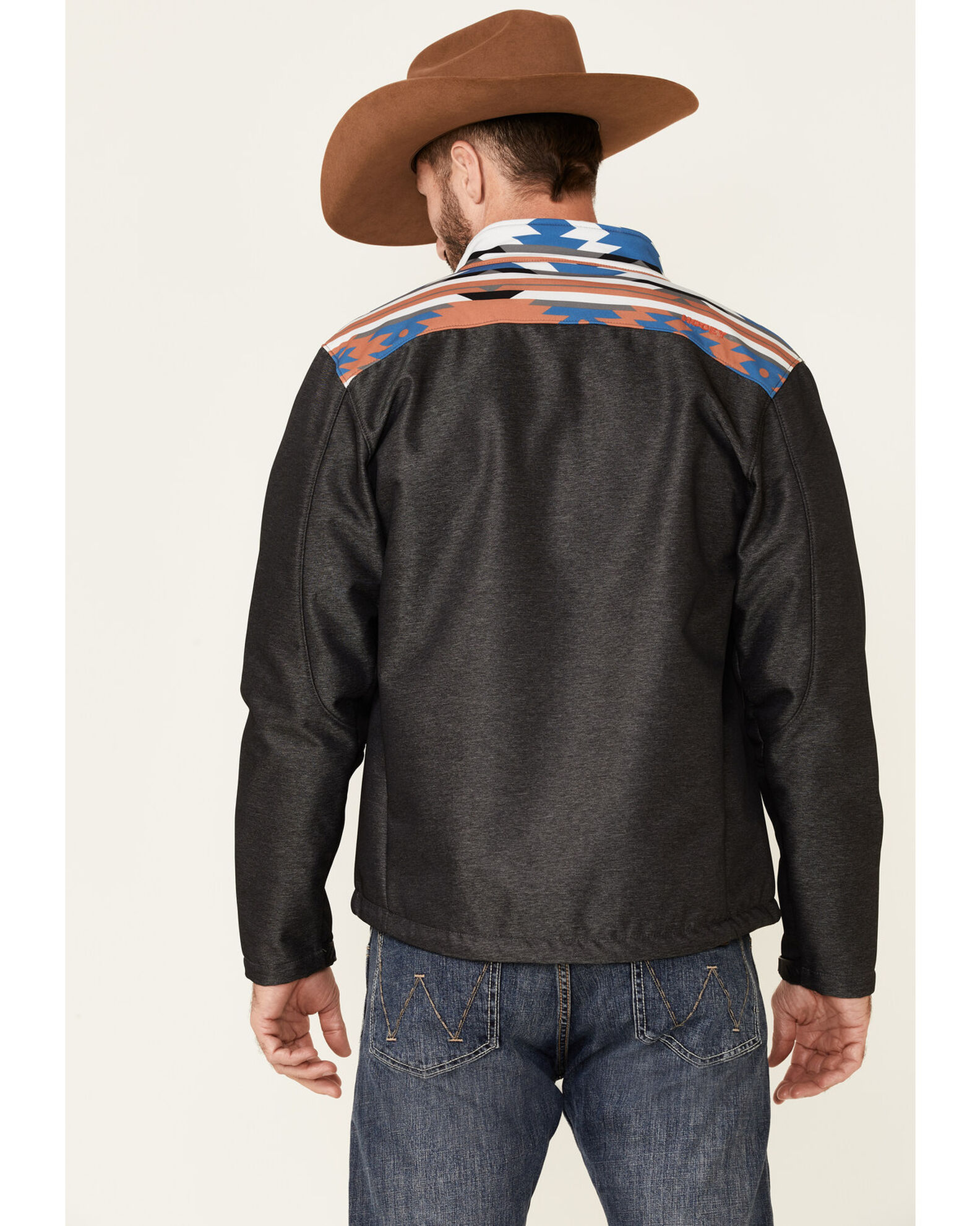 Hooey Mens Southwestern Print Zip Front Softshell Jacket Charcoal