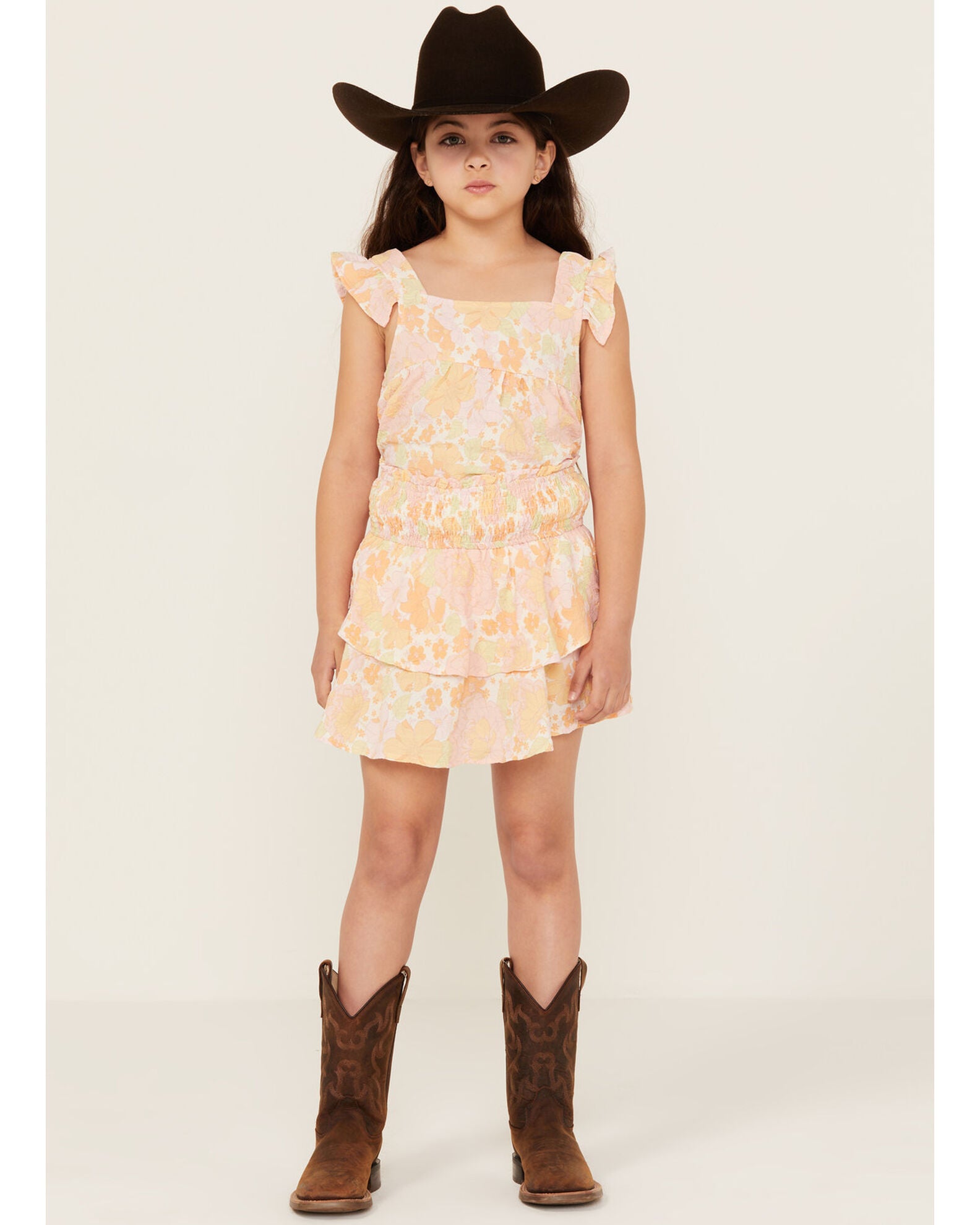 Hayden LA Girls' Pale Print Ruffle Skirt, Yellow