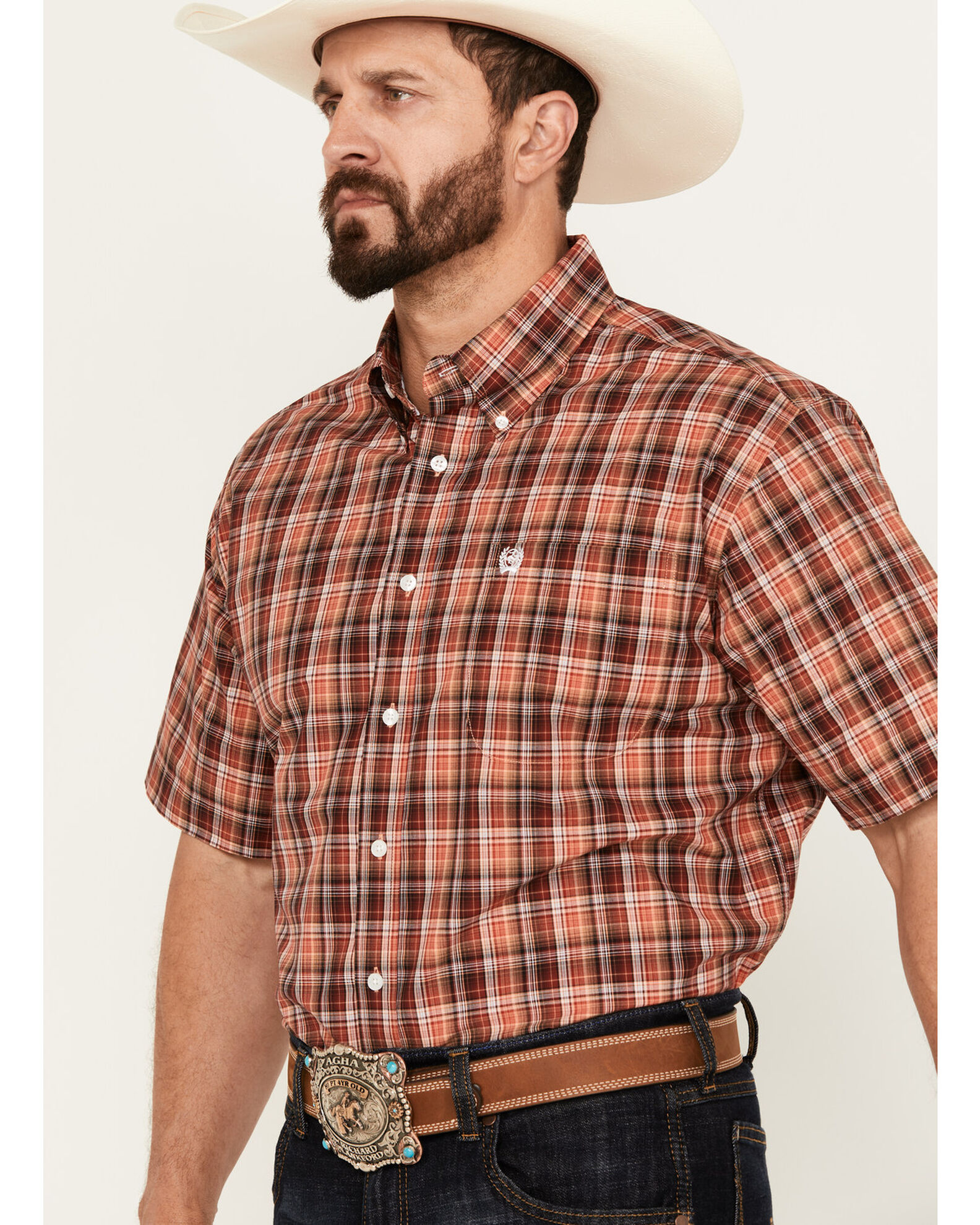Product Name Cinch Mens Plaid Print Short Sleeve Button Down Western