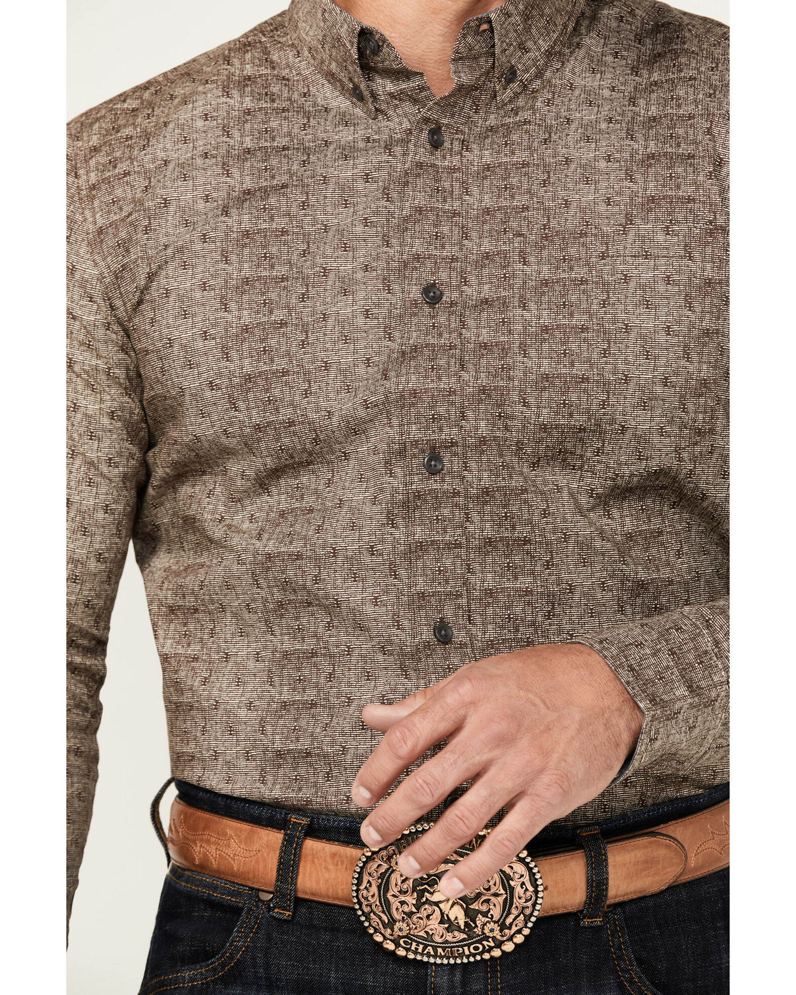 Cody James Mens Crossed Geo Print Long Sleeve Button Down Stretch